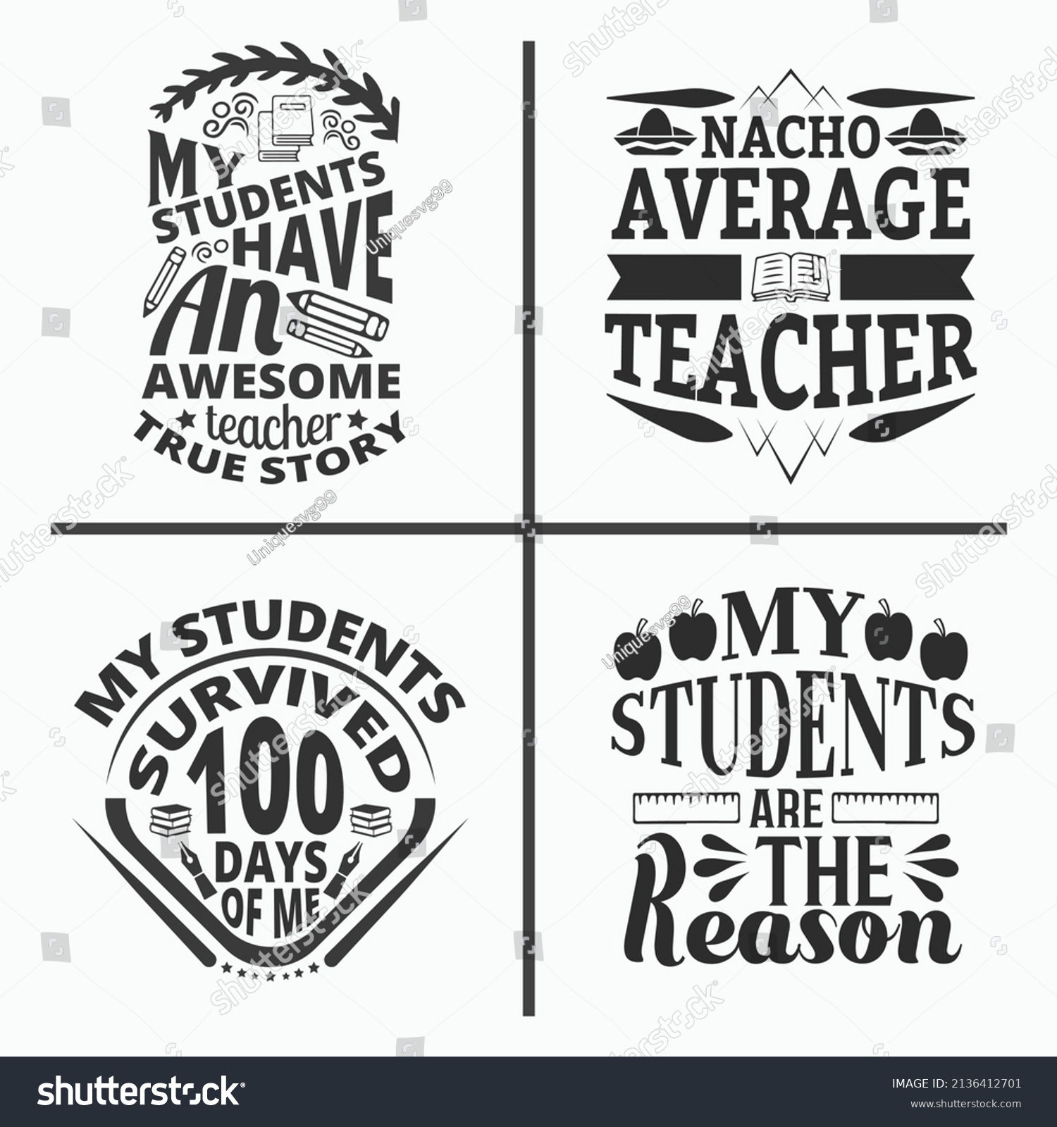 Teacher Quotes Design Bundle Vector Graphic Stock Vector (Royalty Free ...