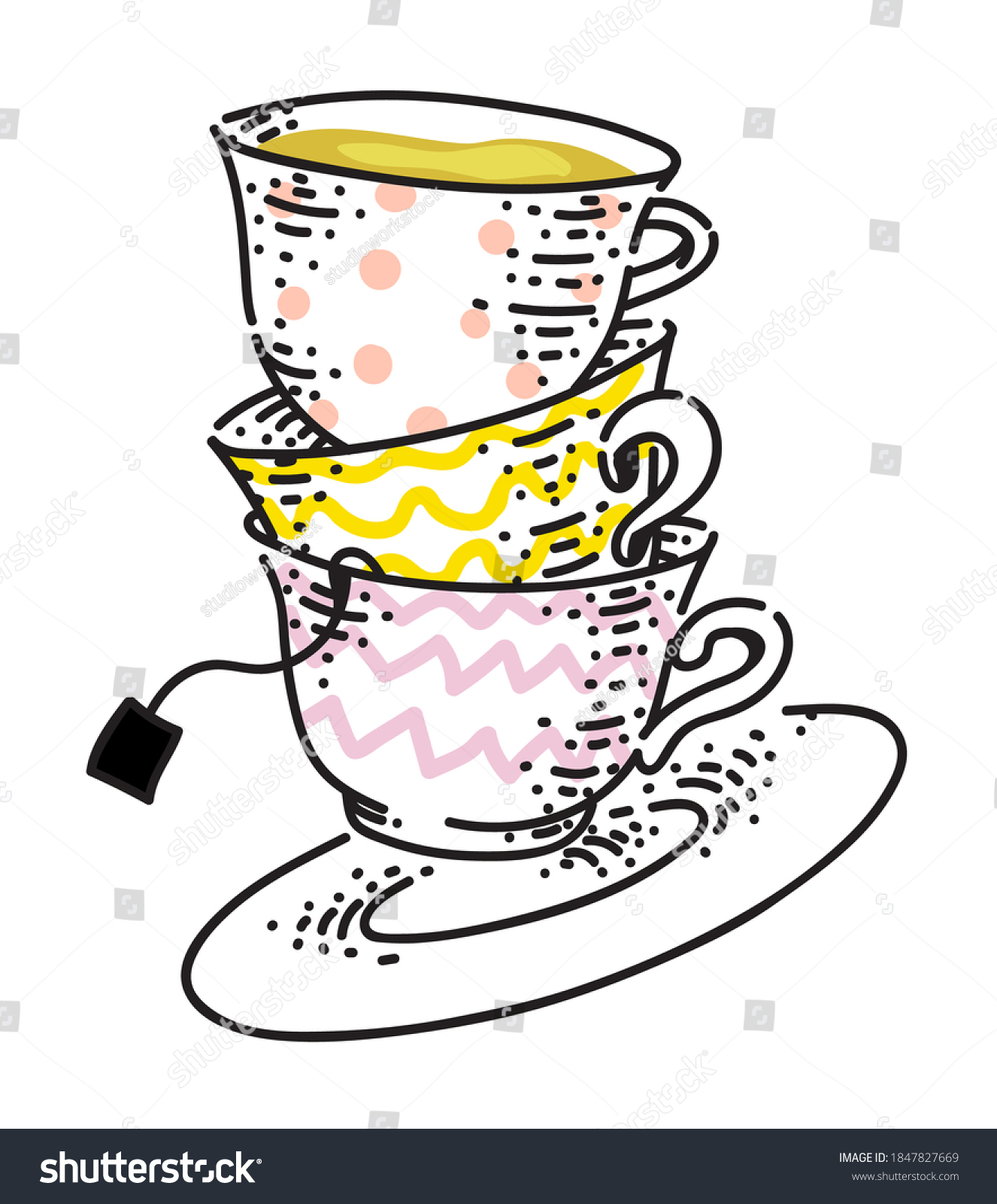 Teacup Stack Handdrawn Sketch Isolated On: เวกเตอร์สต็อก (ปลอดค่า ...