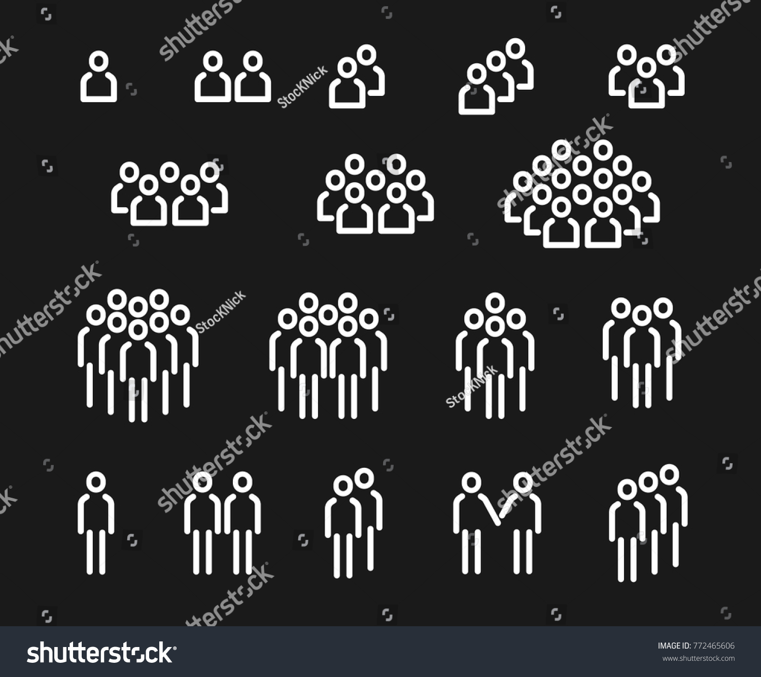 Team Icon Set On Black Background Stock Vector (Royalty Free) 772465606