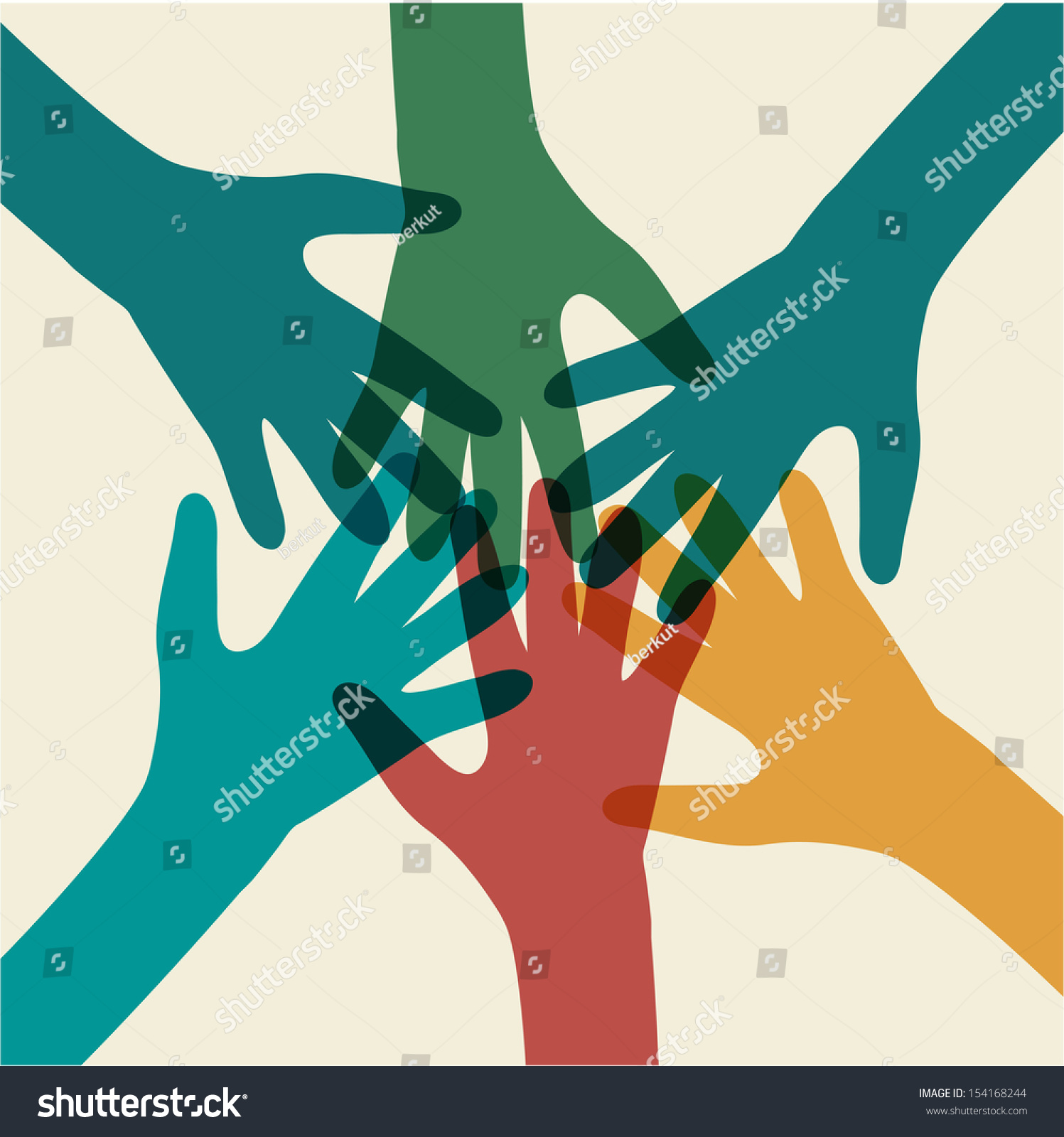 Team Symbol Multicolored Hands Stock Vector 154168244 - Shutterstock