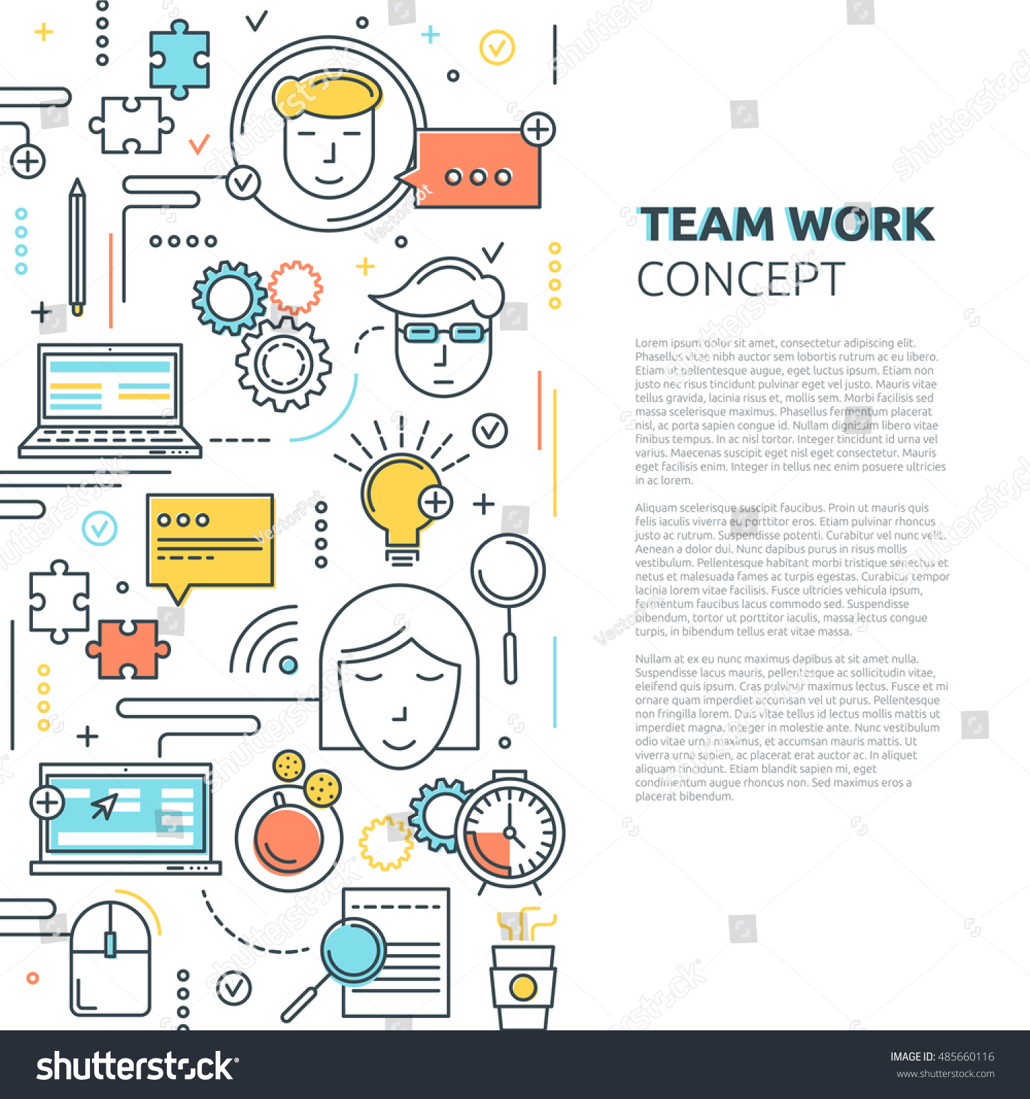 Team Work Vertical Linear Concept Including 库存矢量图（免版税）485660116 ...