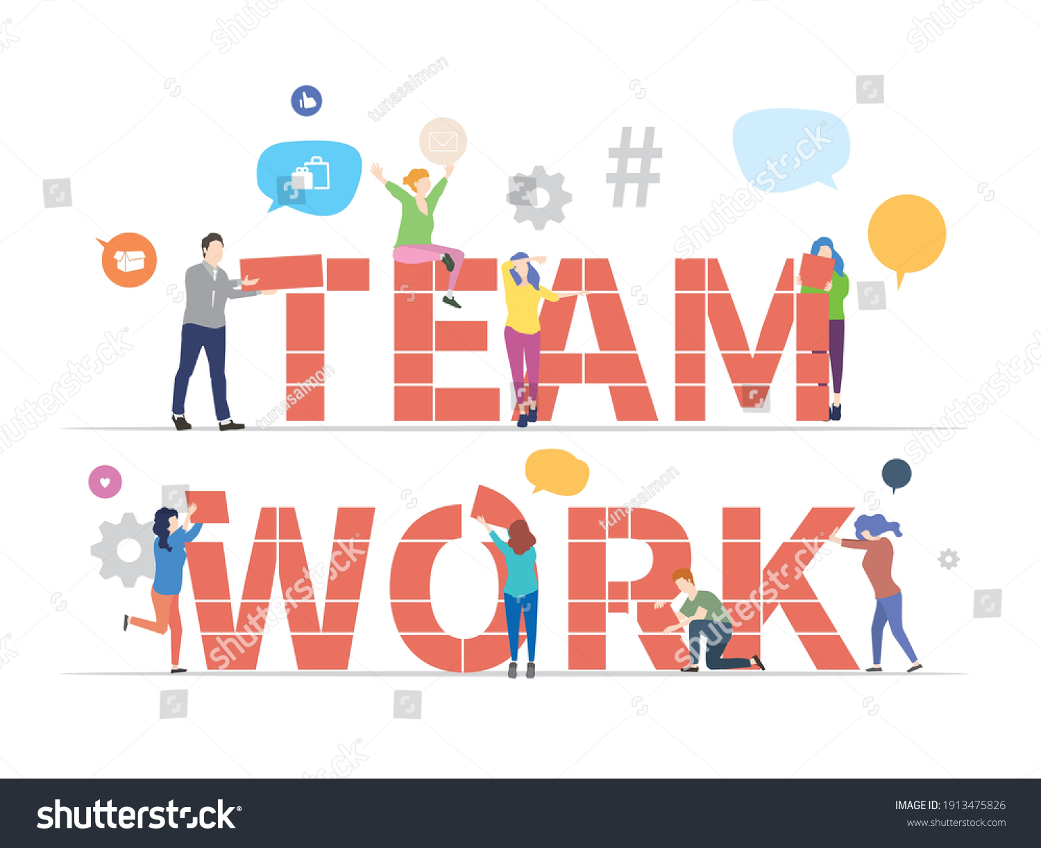 Teamwork Illustration Team Work Communication Partnership Stock Vector ...