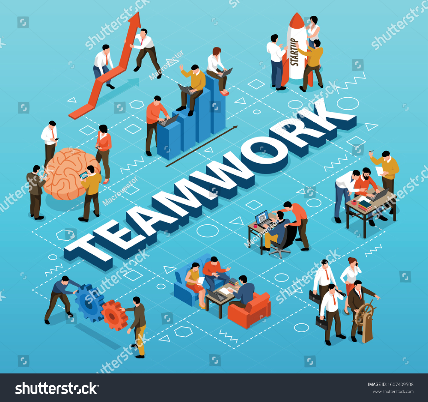 Teamwork Isometric Flowchart Title Lettering Brainstorm Stock Vector (Royalty Free) 1607409508 ...