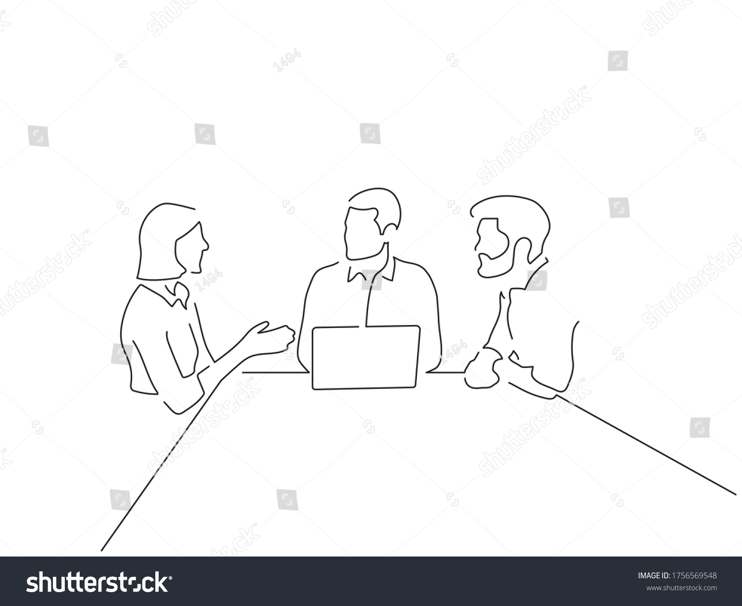 Teamwork Line Drawing Vector Illustration Design Stock Vector (Royalty ...