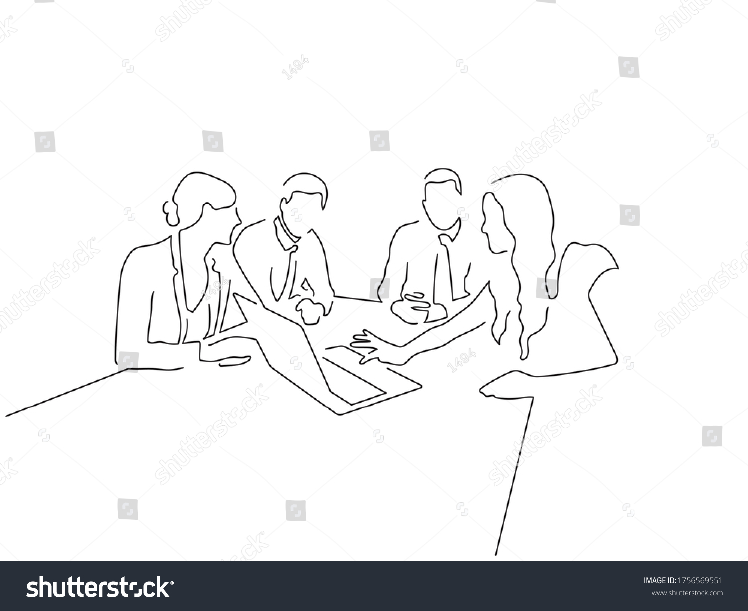 Teamwork Line Drawing Vector Illustration Design Stock Vector (Royalty ...