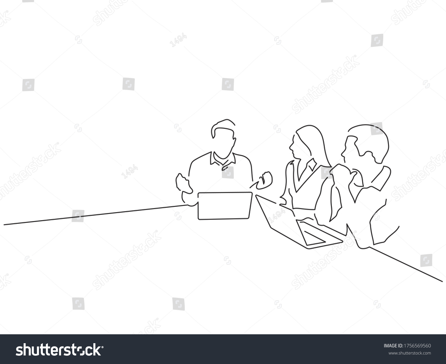 Teamwork Line Drawing Vector Illustration Design Stock Vector (Royalty ...