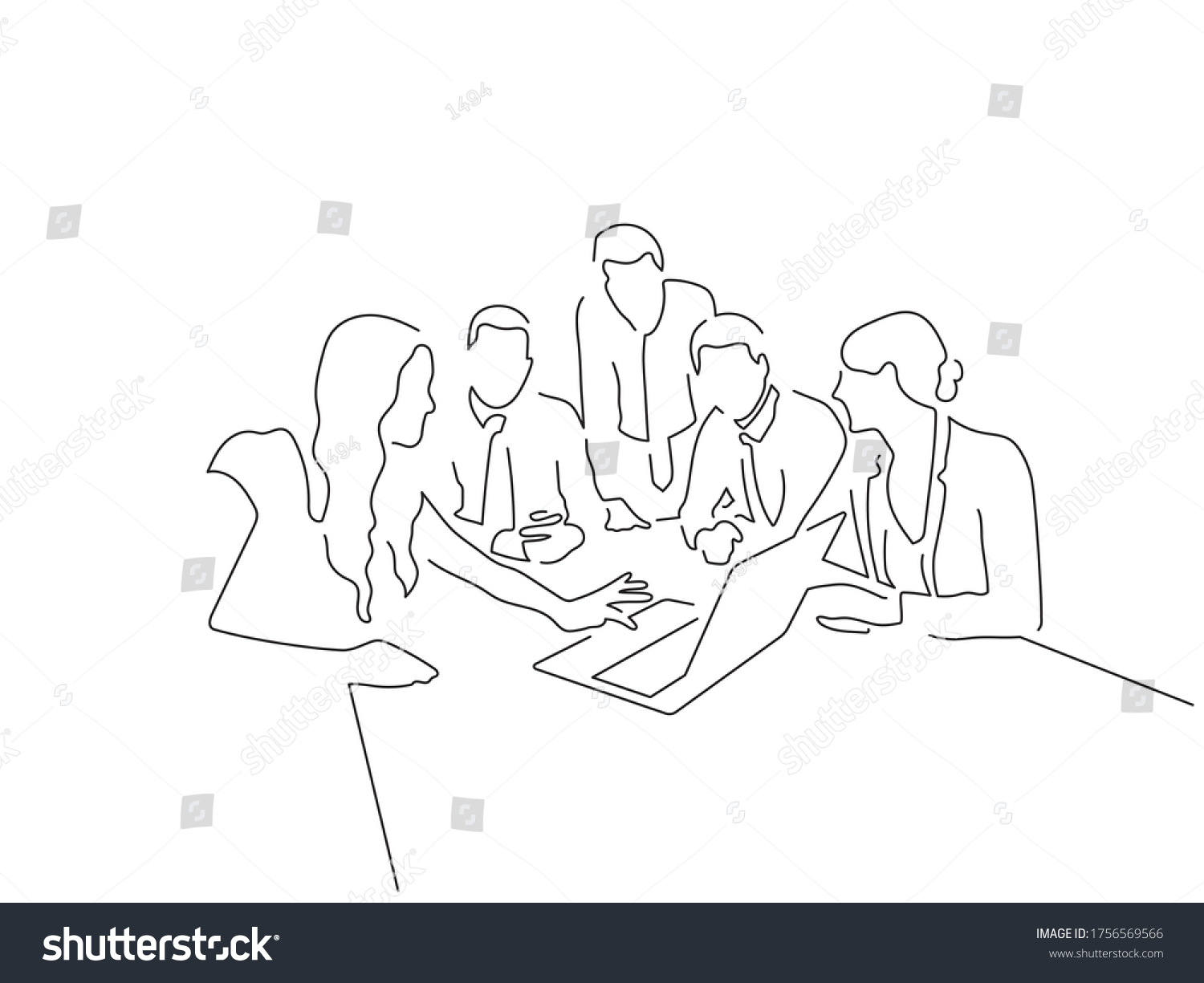 Teamwork Line Drawing Vector Illustration Design Stock Vector (Royalty ...