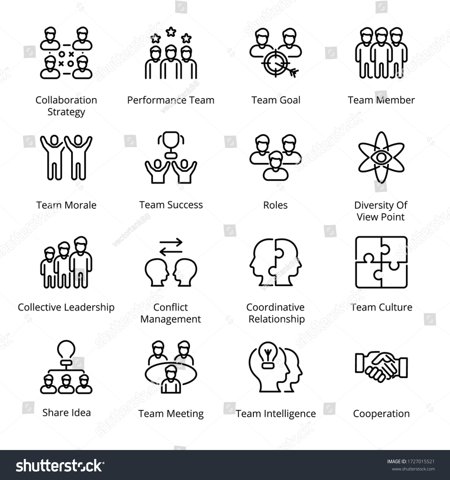 Teamwork Outline Icons Stroke Vector Stock Vector (Royalty Free) 1727015521
