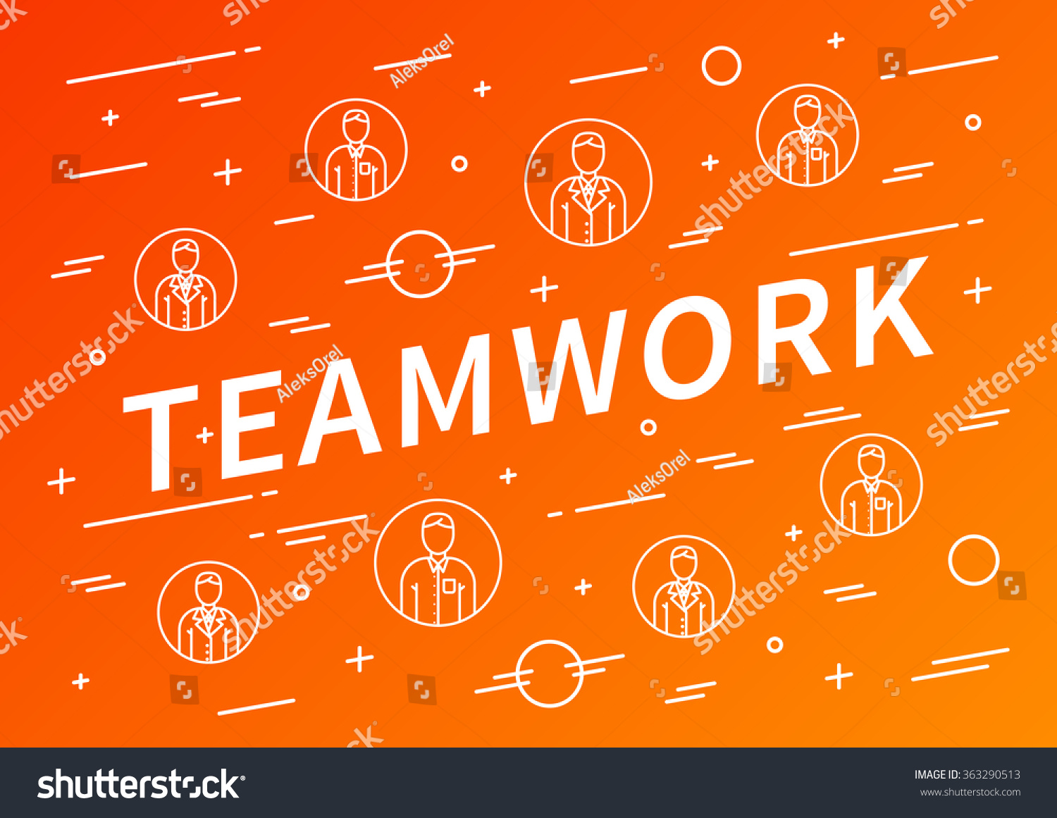 Teamwork Vector Banner Linear Elements Teamwork Stock Vector (Royalty ...