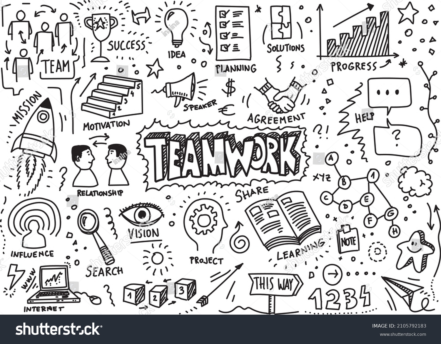 Teamwork Vector Hand Drawn Doodles Set Stock Vector (Royalty Free ...