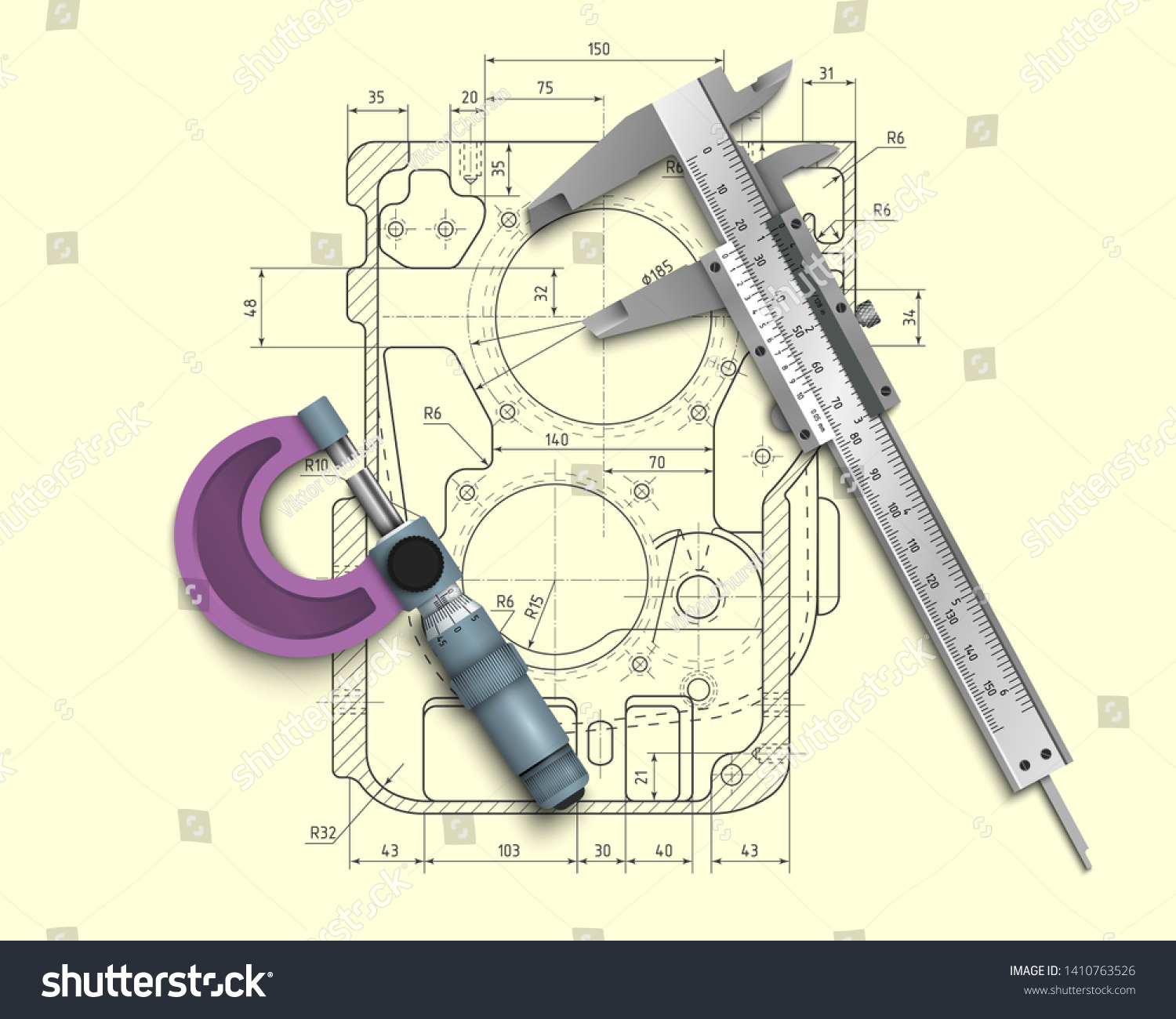 Technical Design Engineering Drawing Caliper Micrometer Stock Vector ...
