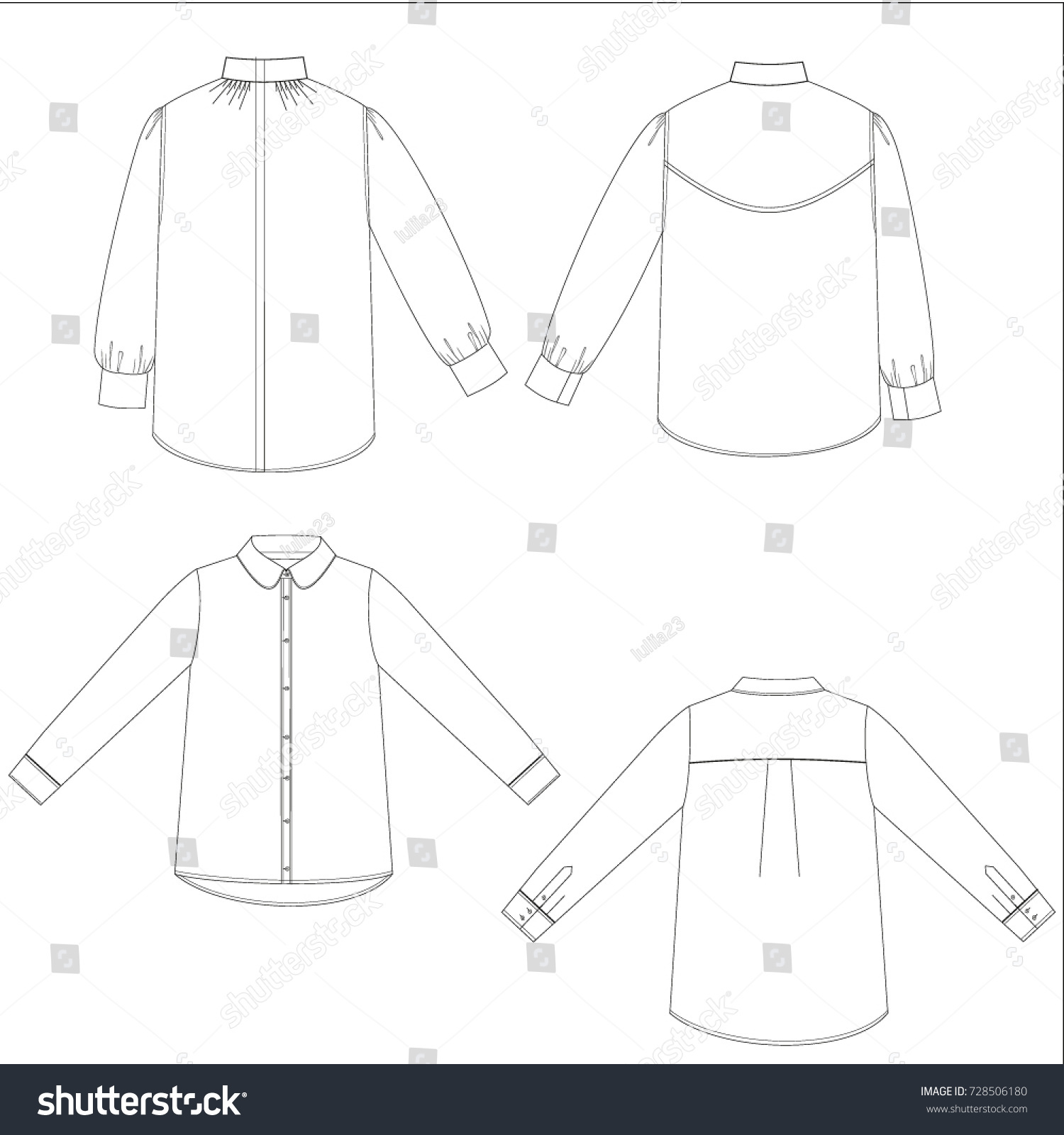 Vektor Stok Technical Drawing Sketch Blouse Vector Illustration (Tanpa ...