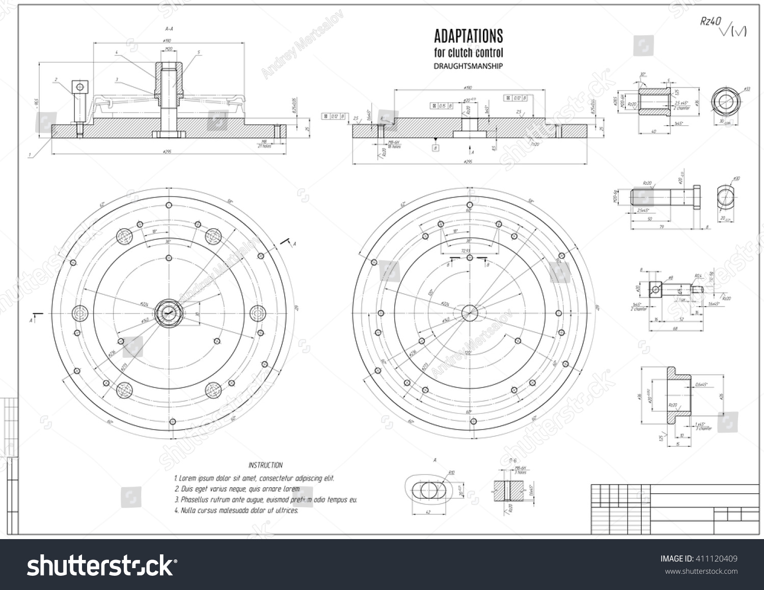 Technical Drawing Clutch Construction Draft Horizontal Stock Vector ...
