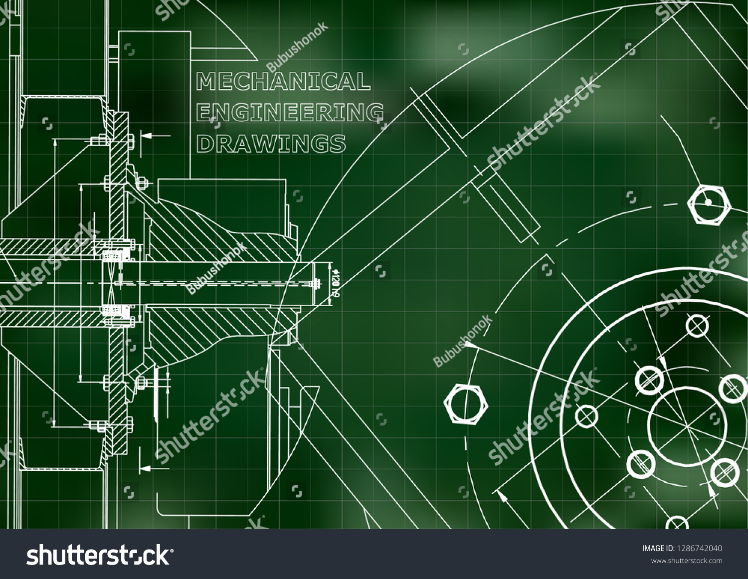 Technical Illustration Mechanical Engineering Green Background Stock ...