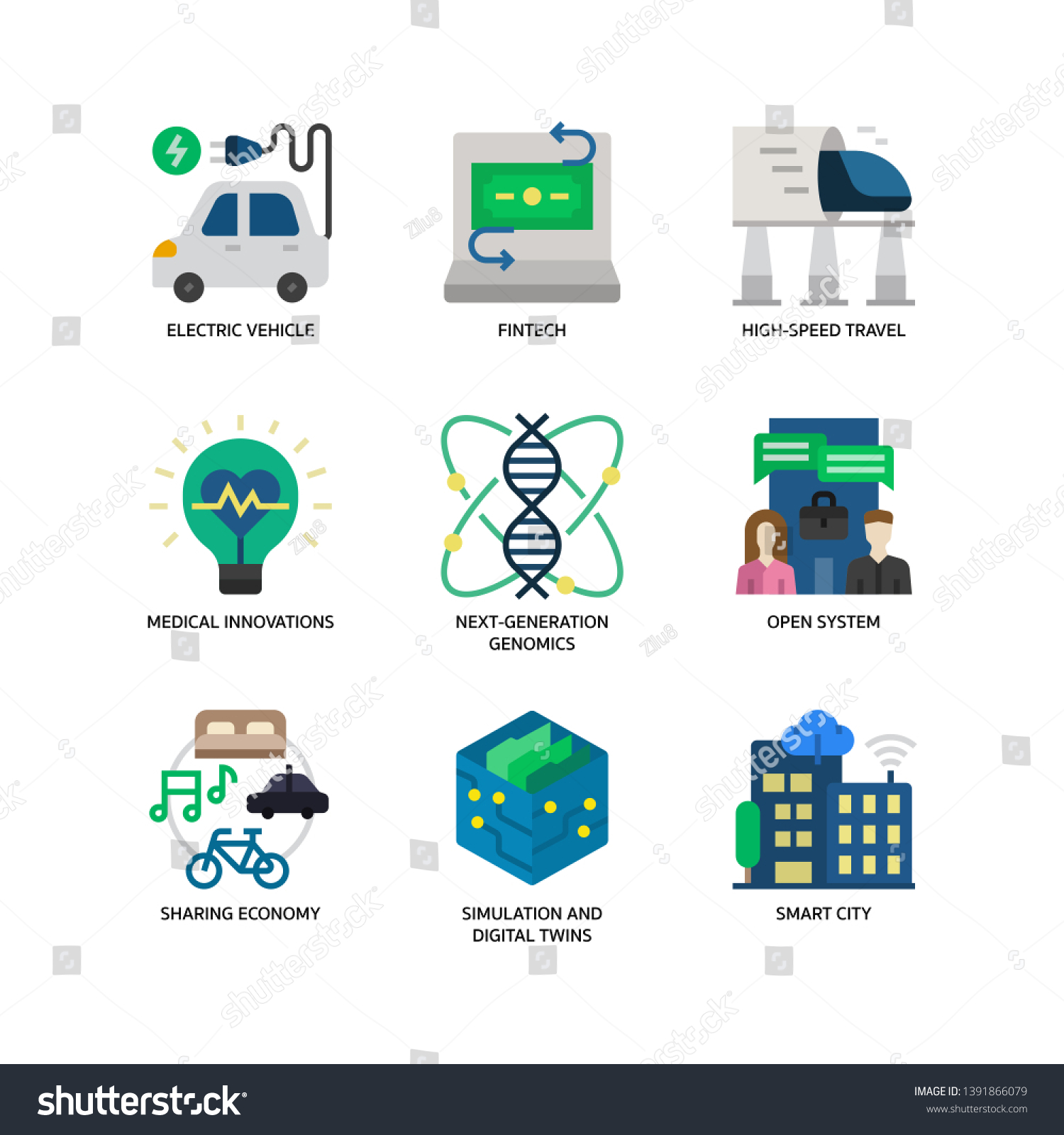Technologies Disruption Icon Set Flat Style Stock Vector (Royalty Free ...