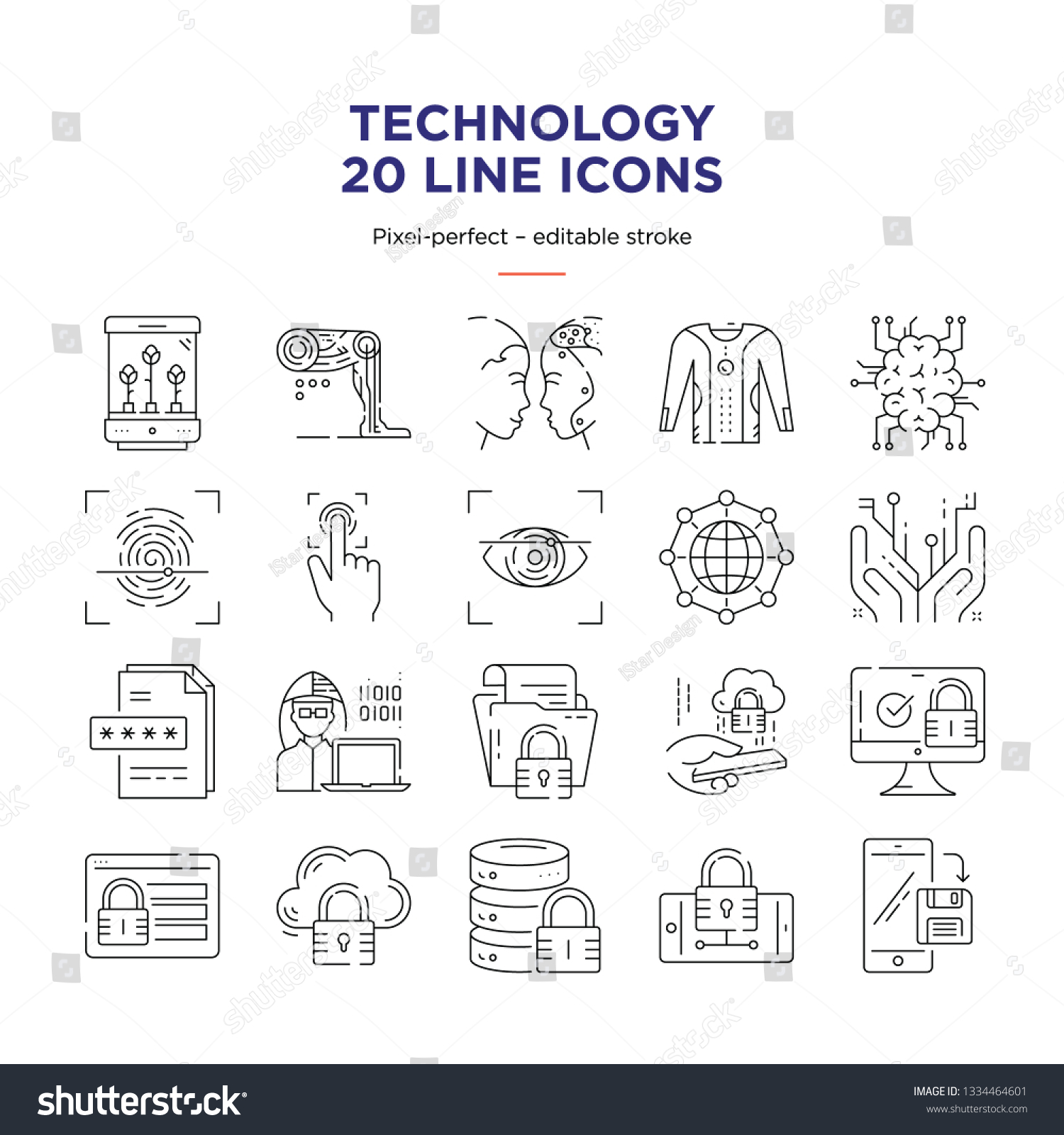 Technology Line Icons Stock Vector (Royalty Free) 1334464601