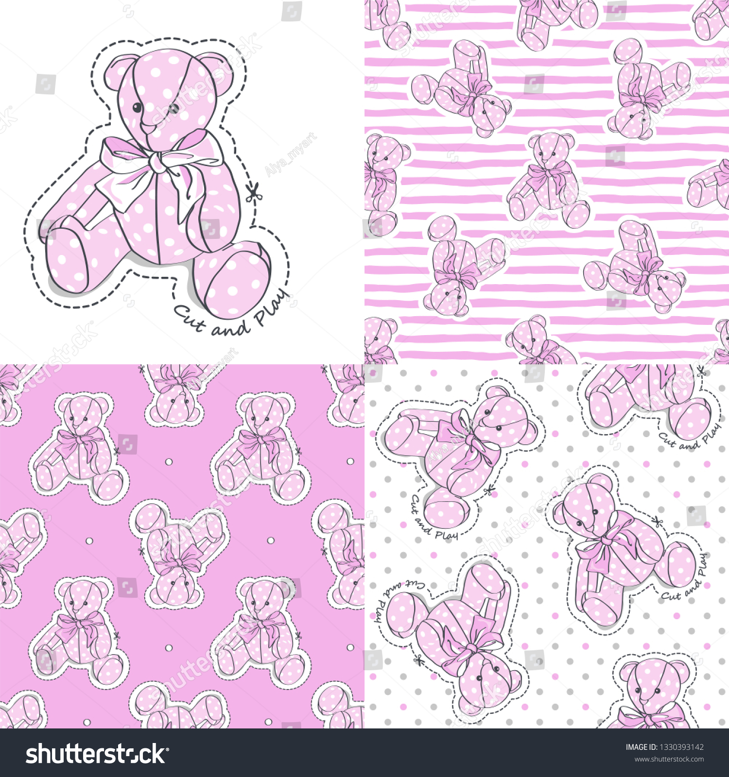 Teddy Bear Seamless Patterns Vector Illustration Stock Vector (Royalty ...