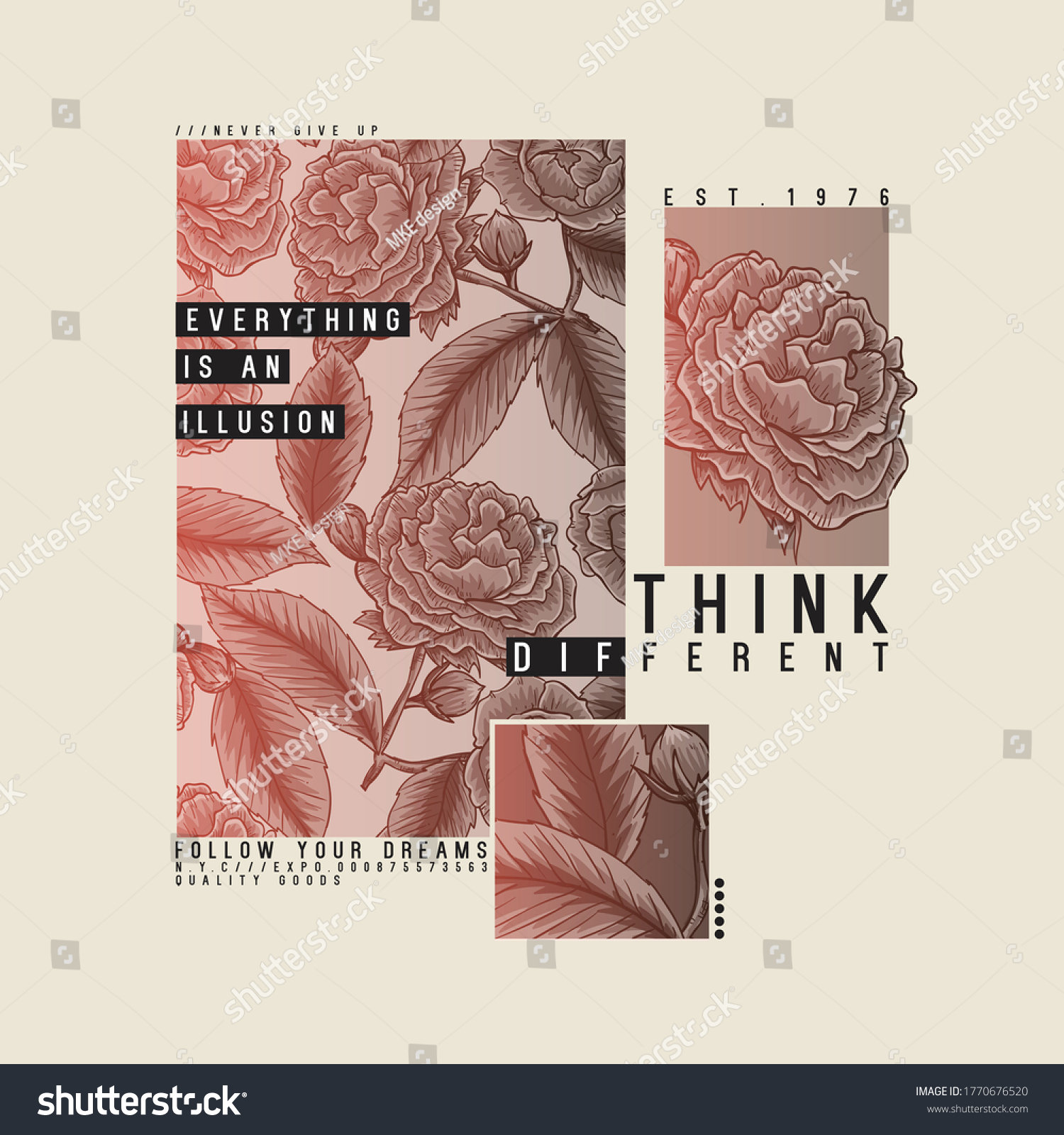 Tee Print Design Vector Rose Drawing Stock Vector (Royalty Free) 1770676520