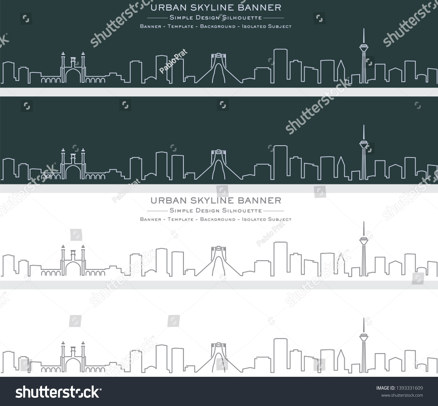 Tehran Single Line Skyline Banner Stock Vector (Royalty Free ...