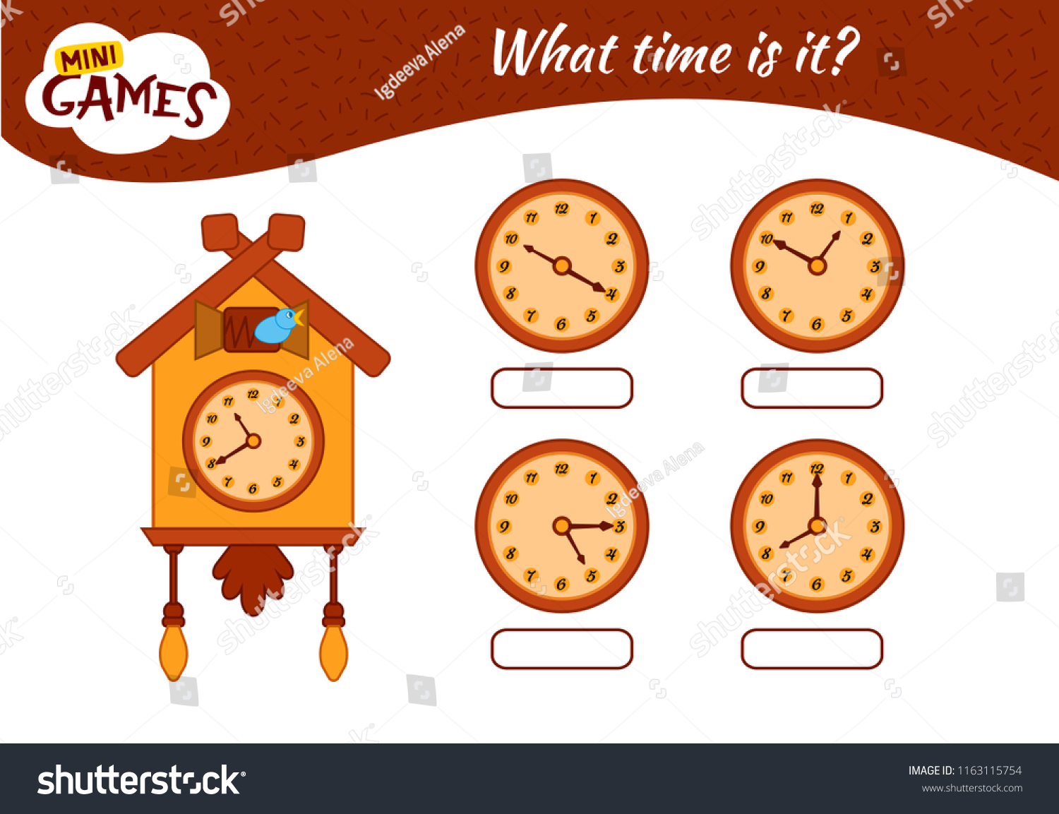 Telling Time Worksheet Write Time Shown Stock Vector (Royalty Free ...