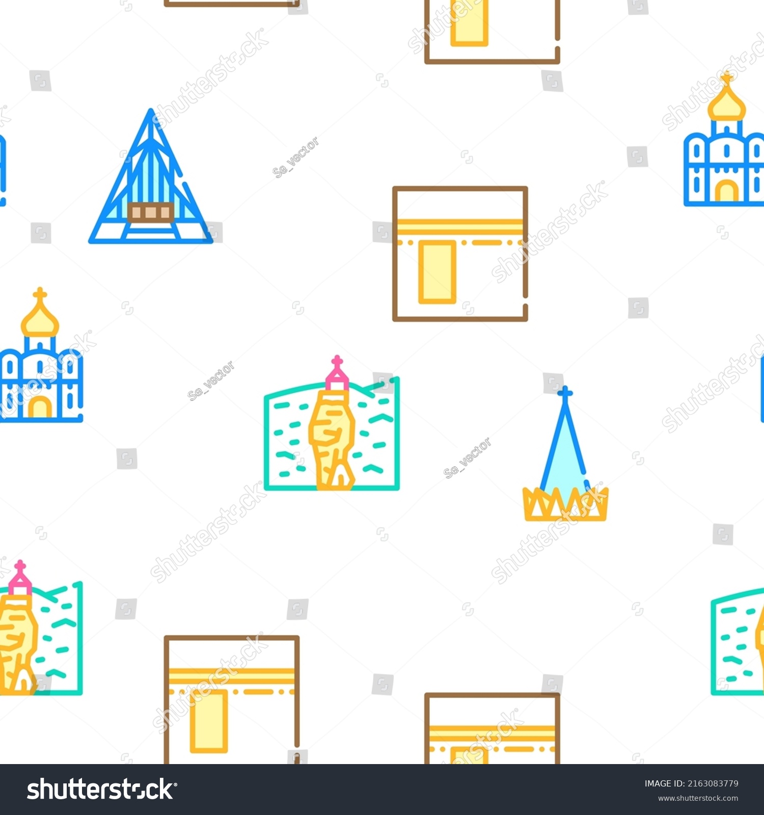 Temple Construction Vector Seamless Pattern Color Stock Vector (Royalty ...