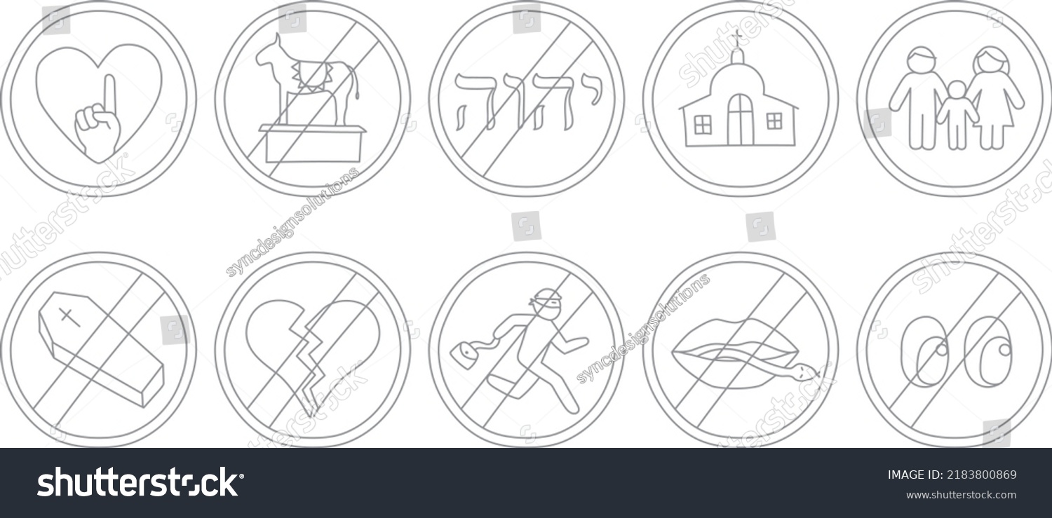 Ten Commandments Icon Set Decalogue Drawn Stock Vector (Royalty Free ...
