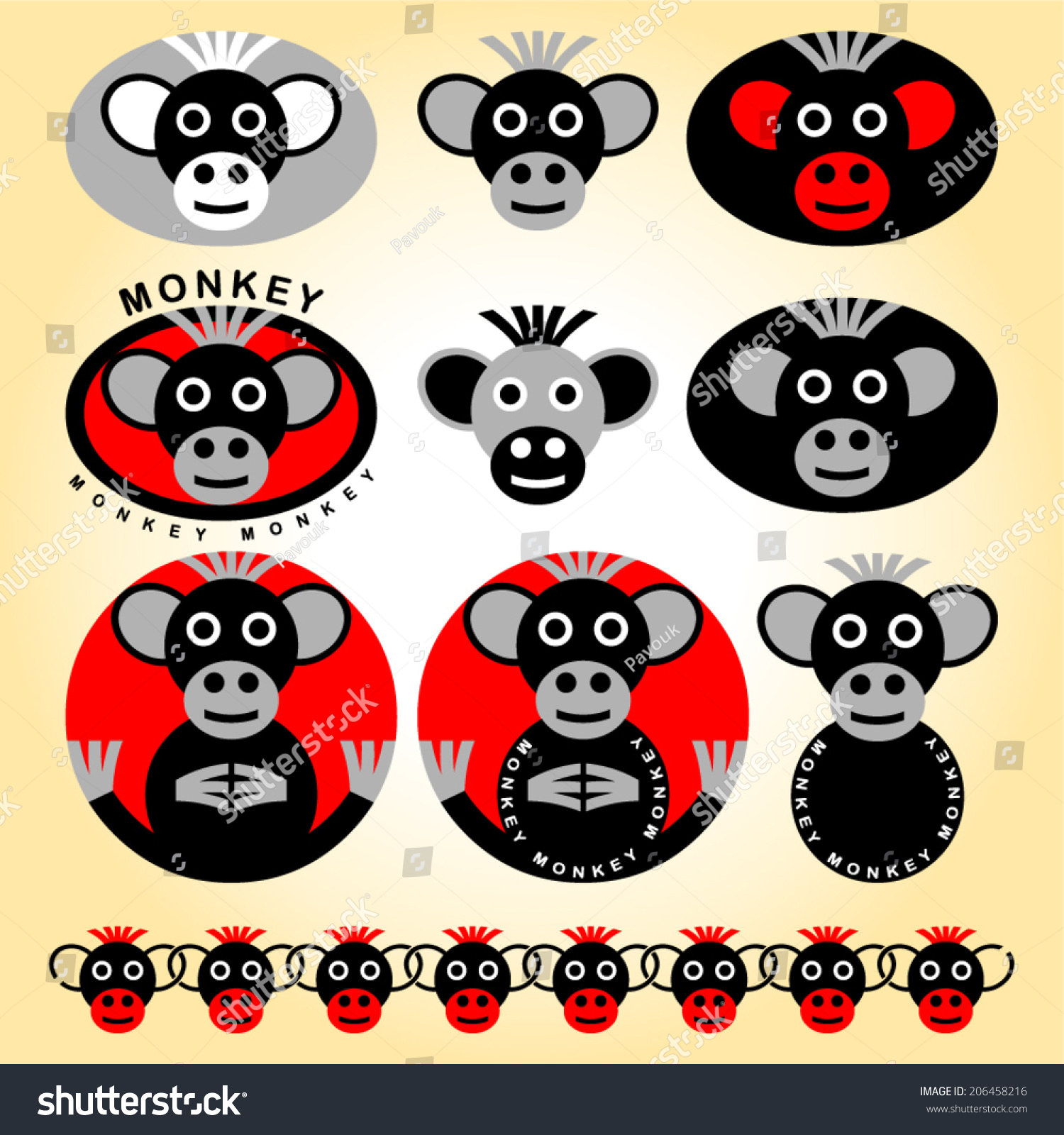 Ten Icons Smiling Monkeys Vector Set: เวกเตอร์สต็อก (ปลอดค่าลิขสิทธิ์ ...