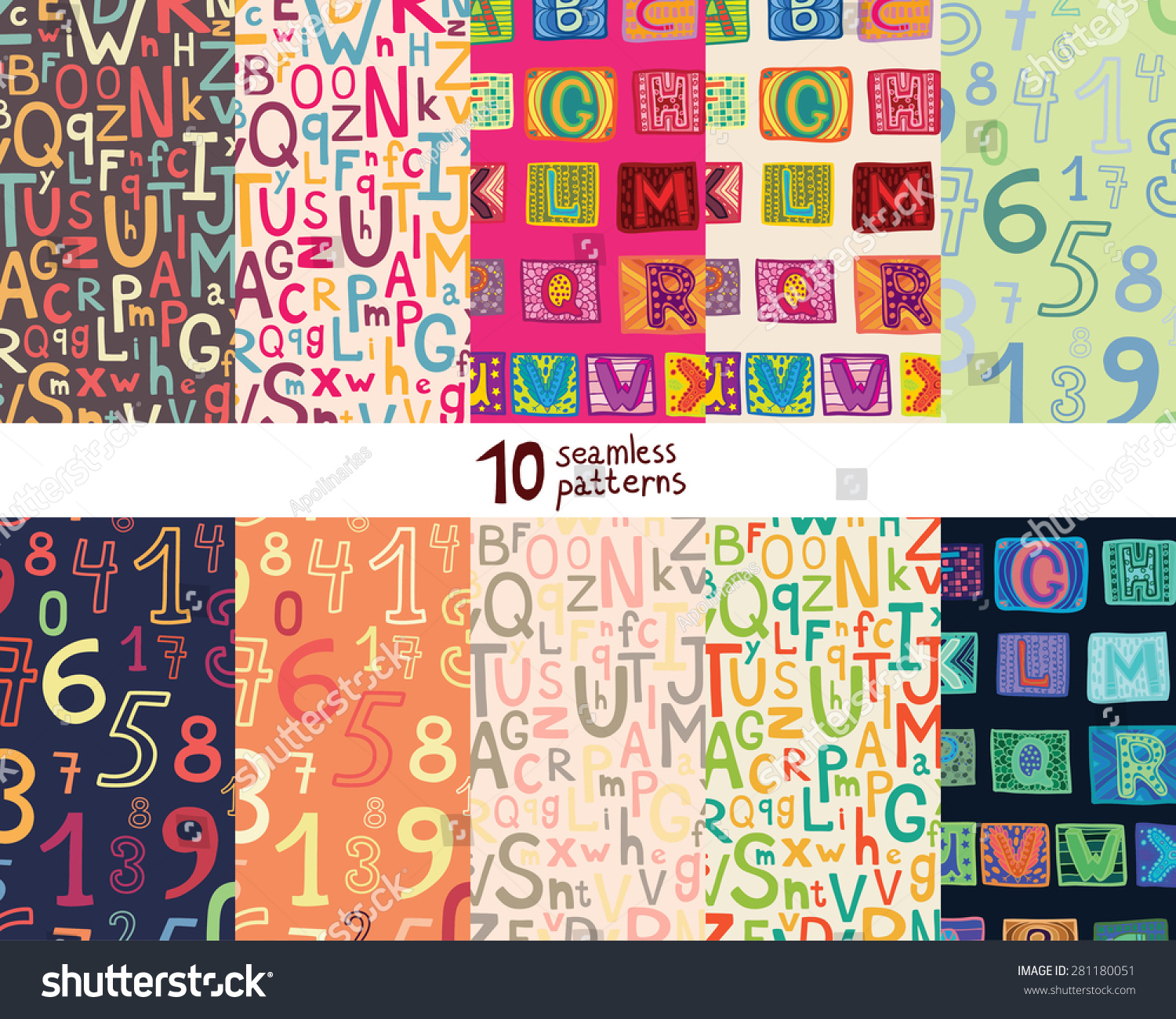 Ten Seamless Pattern Alphabet Numbers Stock Vector (Royalty Free ...