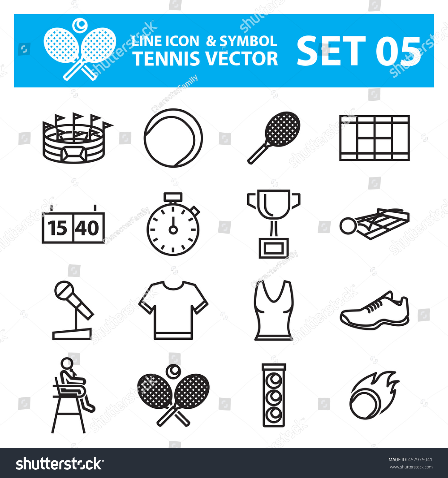 Tennis Line Icons Vector Set: เวกเตอร์สต็อก (ปลอดค่าลิขสิทธิ์ ...