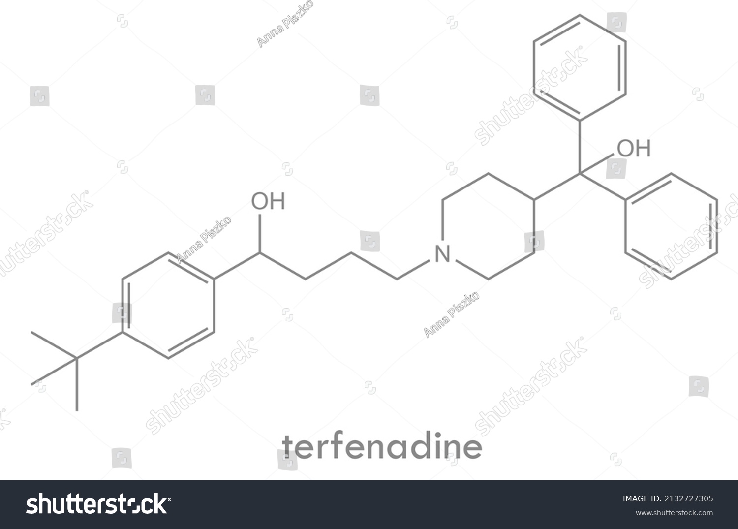 Terfenadine Structure Antihistamine Drug Molecule Skeletal Stock Vector