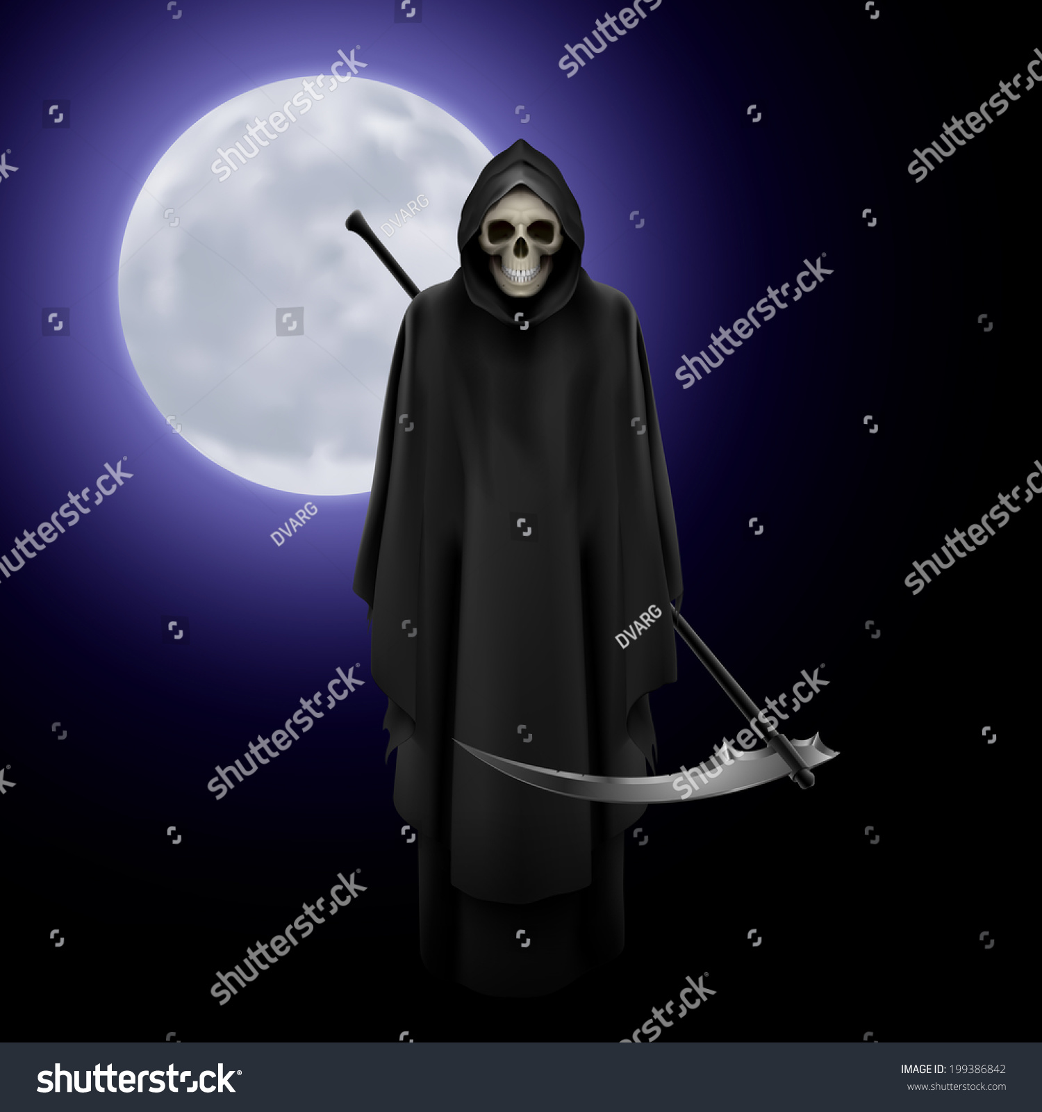 Terrifying Grim Reaper Over Full Moon: Stock-Vektorgrafik (Lizenzfrei ...