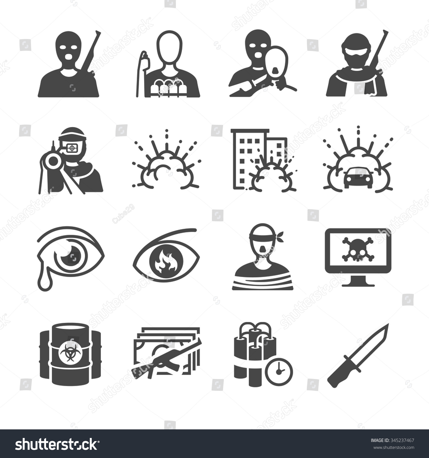 Terrorism Icons Stock Vector Illustration 345237467 : Shutterstock