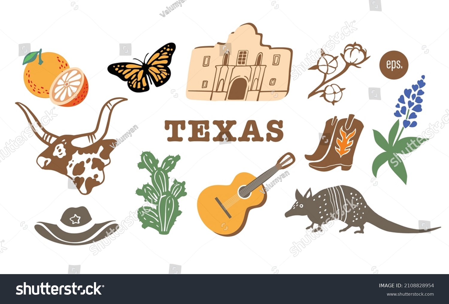 Texas Symbol Vector Illustrations Set Animals Stock Vector (Royalty ...
