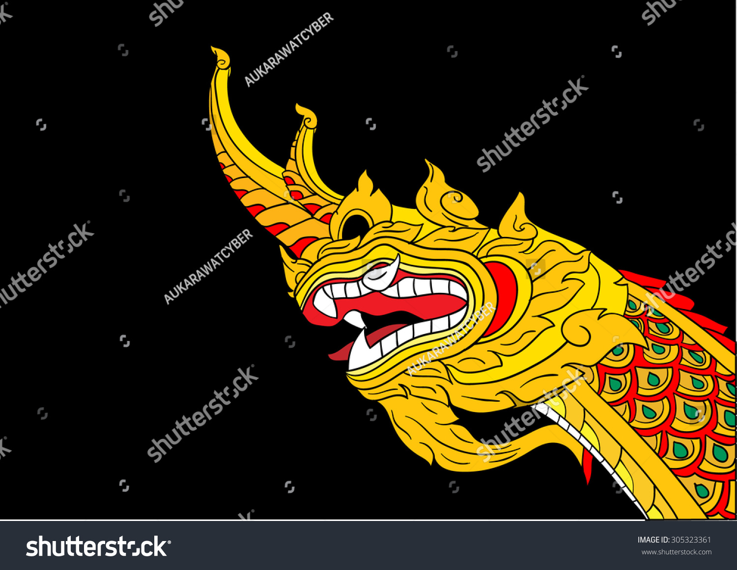 Vektor Stok Thai Dragon Art Vector (Tanpa Royalti) 305323361