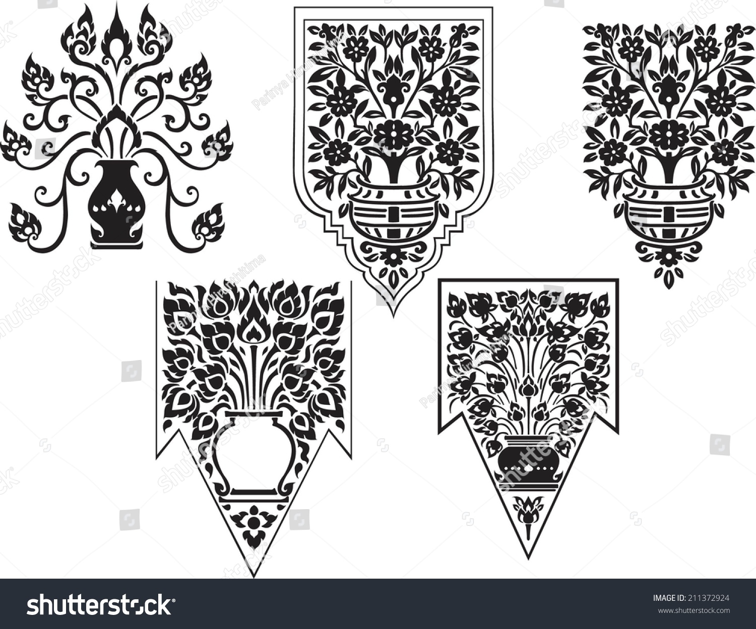 Thai Fine Art Flowers Vector Set Stock Vector (Royalty Free) 211372924 ...