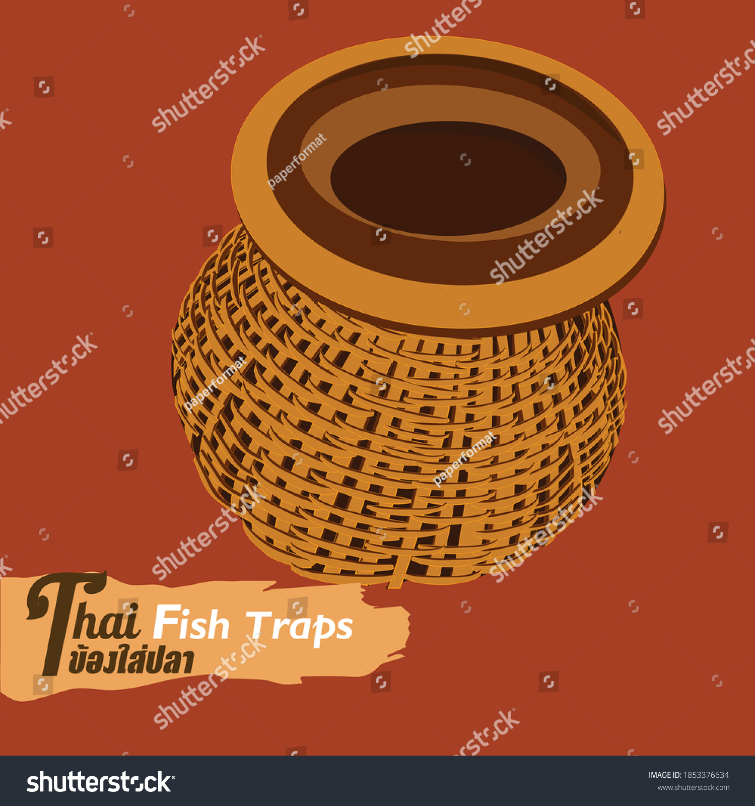 Thai Fish Traps Style Vector Illustration Stock Vector (Royalty Free ...