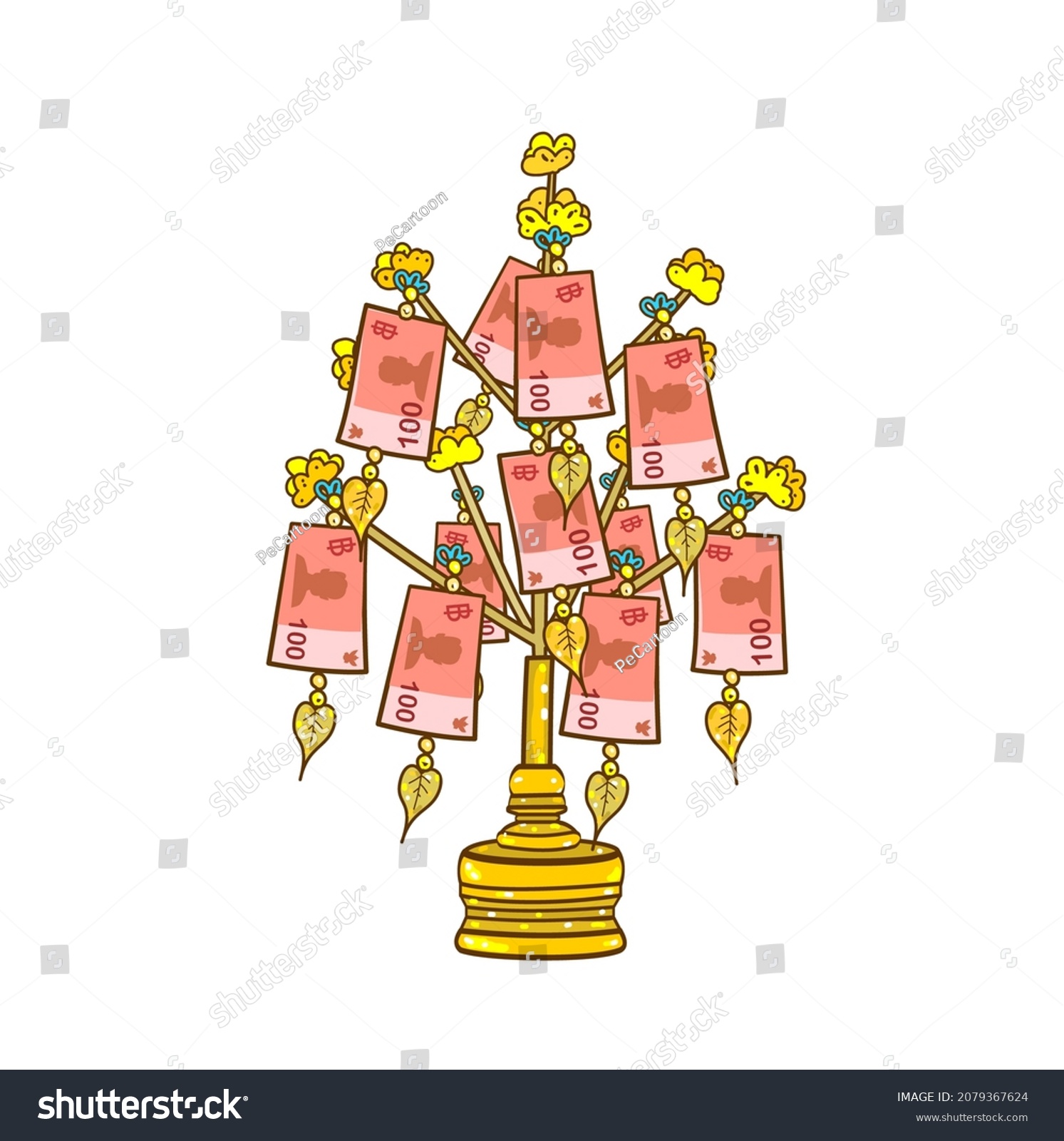 Thai Money Tree Vector On White Stock Vector (Royalty Free) 2079367624