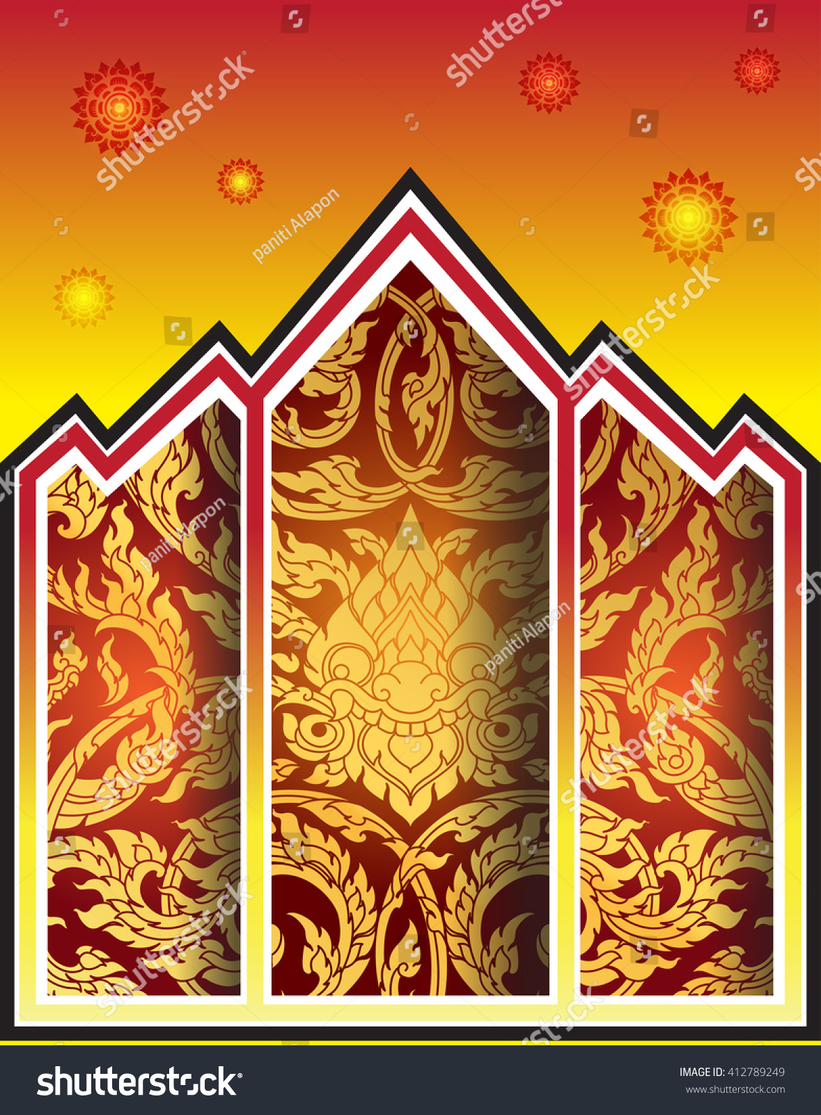 Thai Outline Window Temple Vector Stock Vector (Royalty Free) 412789249