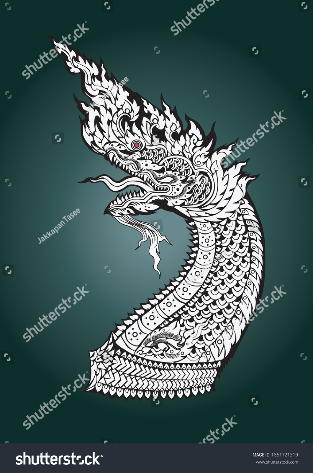 Thai Muster Naga Head Vektorillustration Illustration: Stock ...