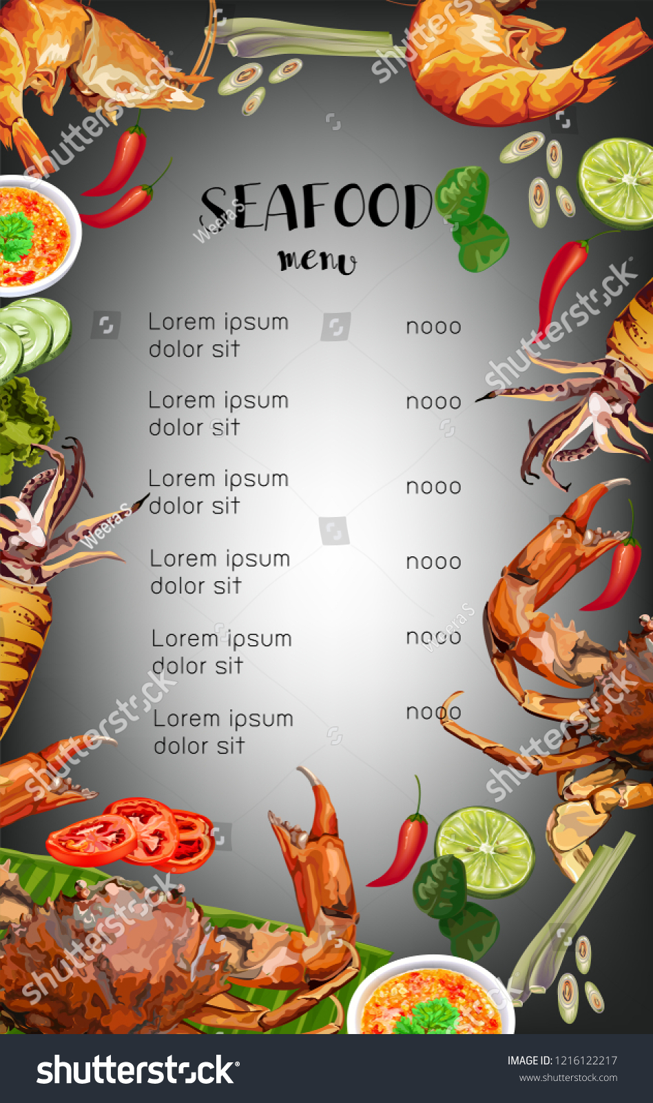 Thai Seafood Menu Stock Vector (Royalty Free) 1216122217