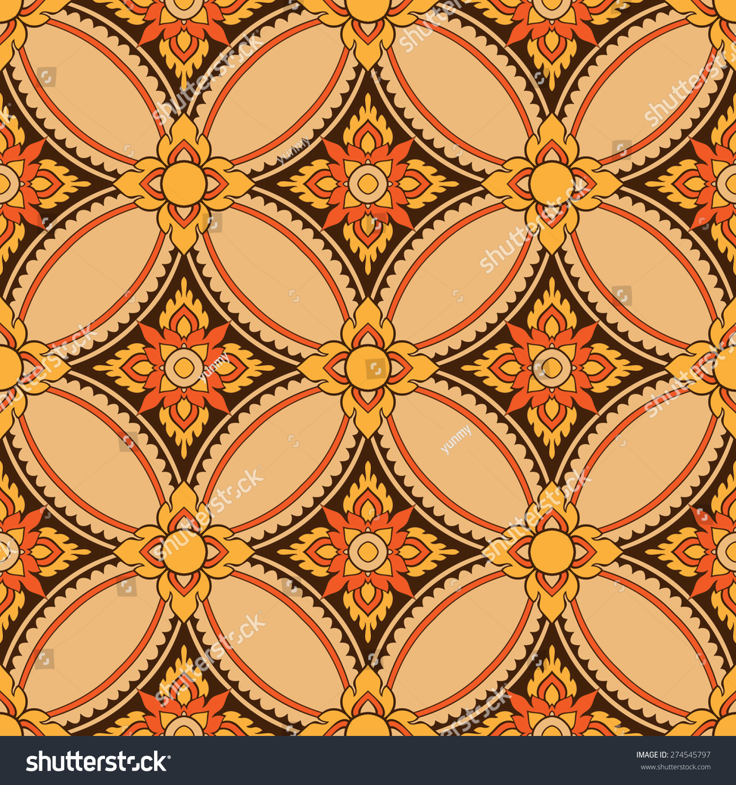 Thai Style Design Pattern Cream Brown Stock Vector (Royalty Free ...
