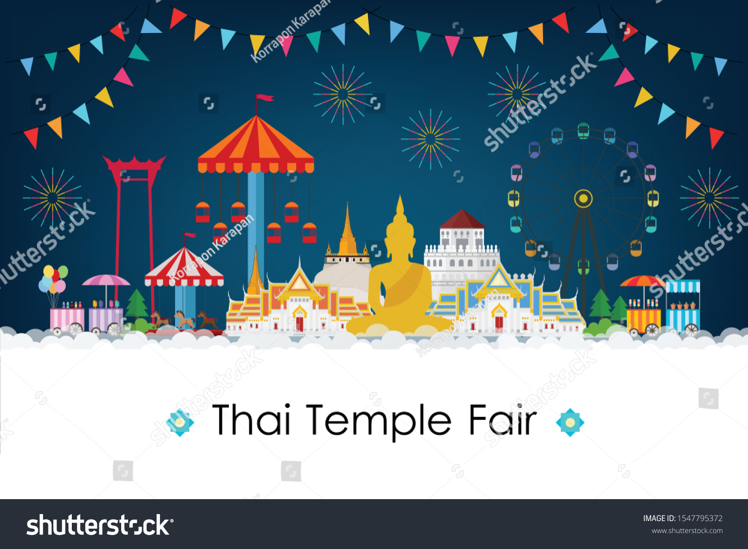 Thai Temple Fair Night Vector Illustration Stock Vector (Royalty Free ...