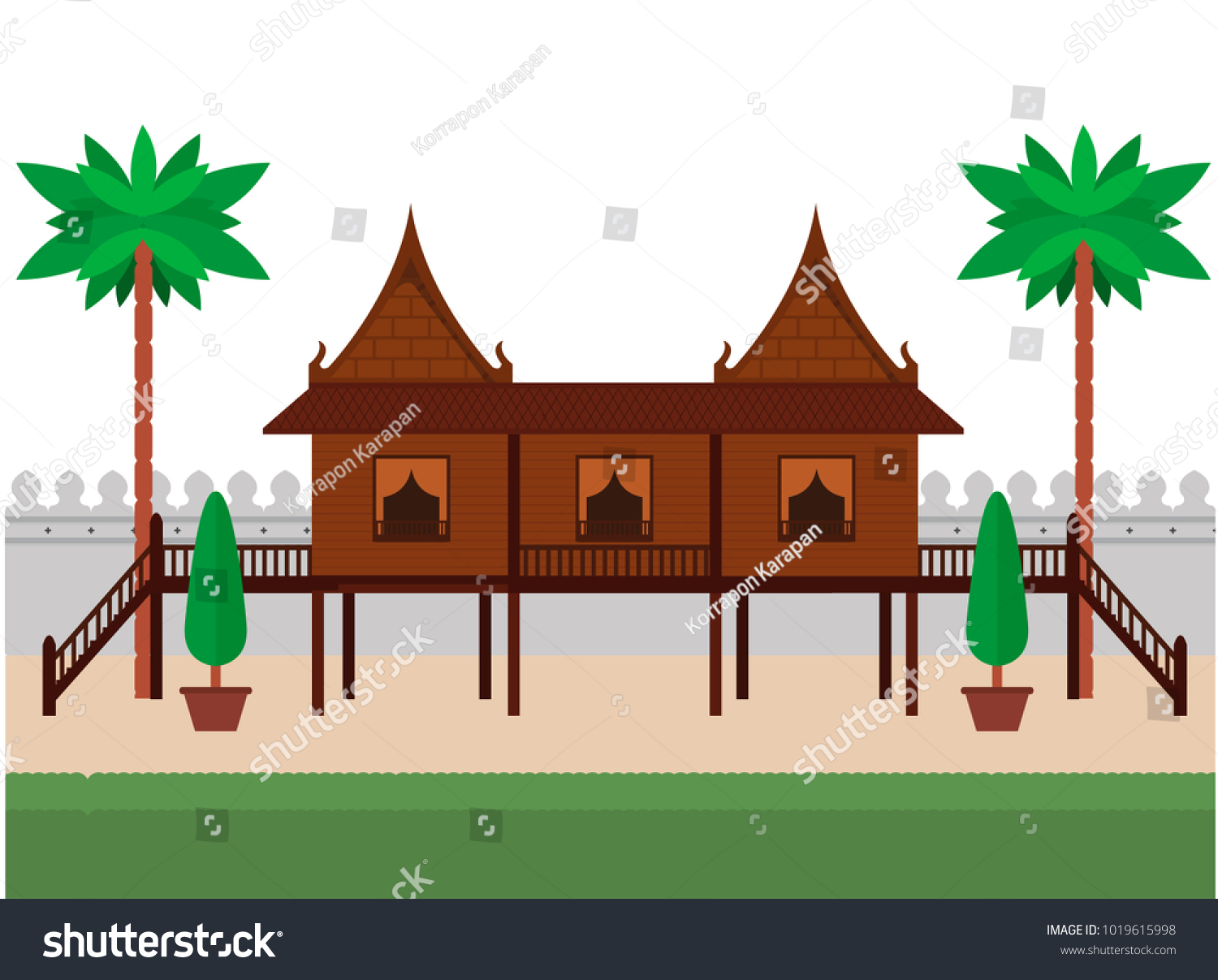 Thai Traditional House Vector Stock Vector (Royalty Free) 1019615998 ...
