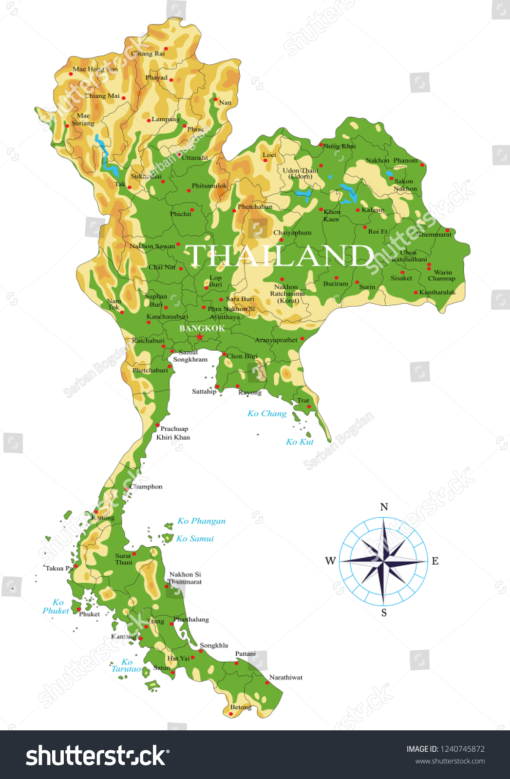 Thailand Physical Map Stock Vector (Royalty Free) 1240745872
