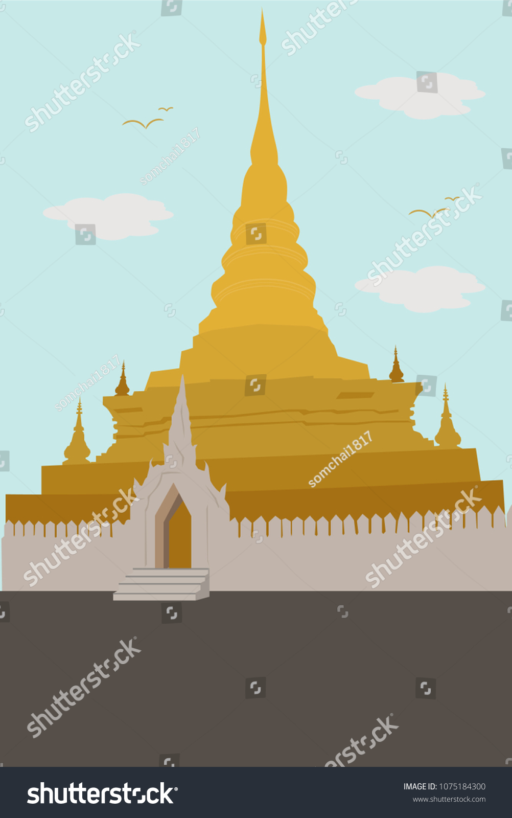 Thailand Temple Vector Stock Vector (Royalty Free) 1075184300