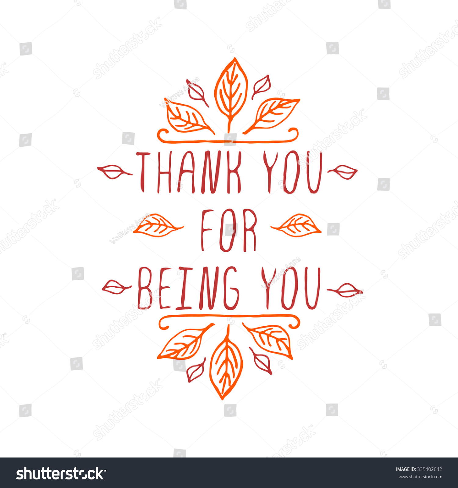 Thank You Being You Hand Sketched: vector de stock (libre de regalías) 335402042