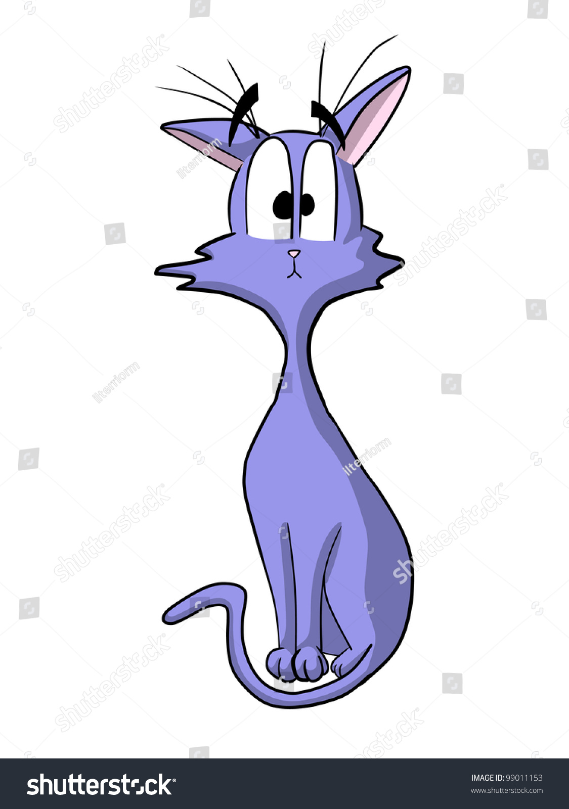 Amusing Violet Cat Sits On White Stock Vector (Royalty Free) 99011153