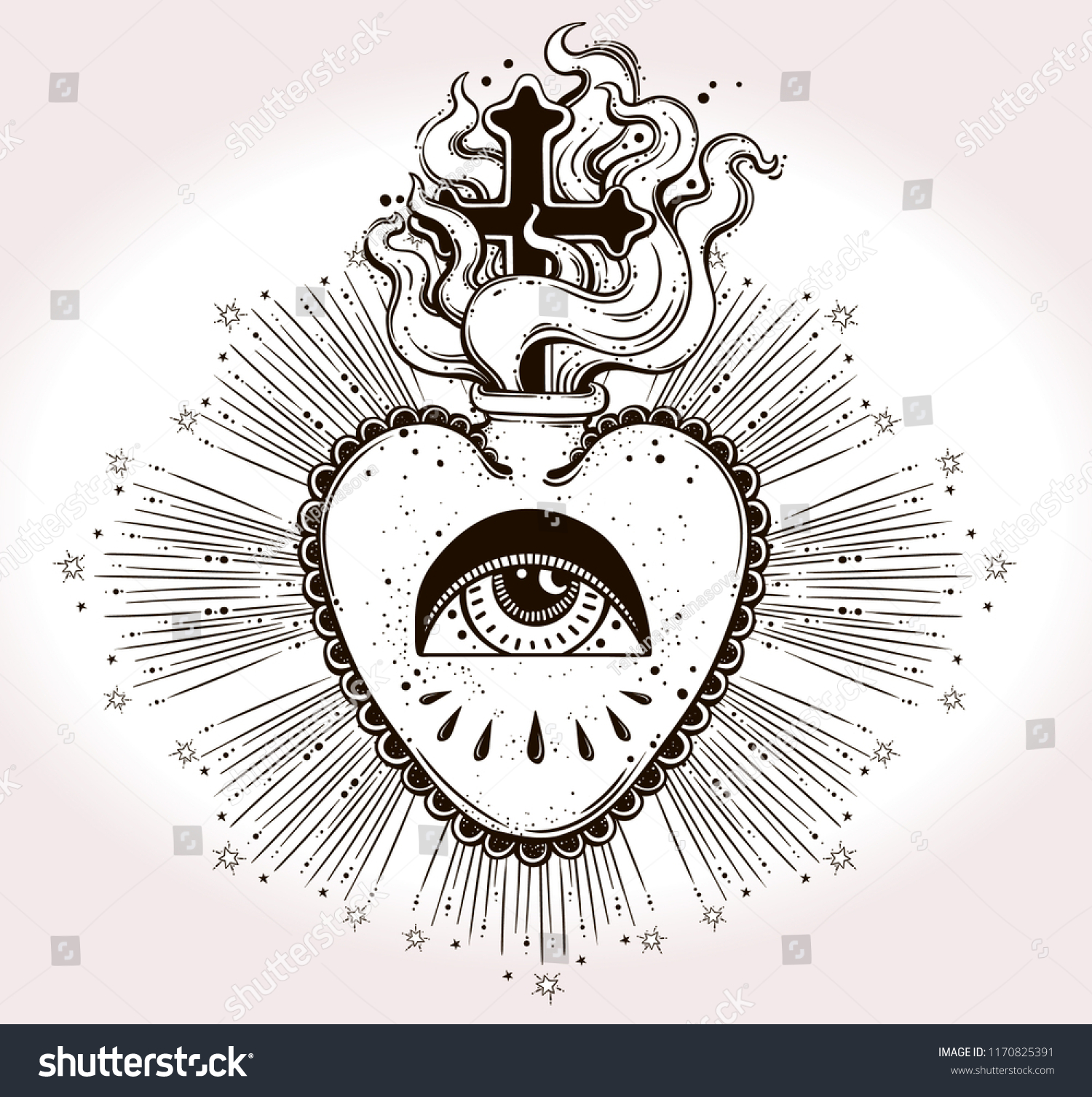 Beautiful Sacred Heart Jesus Raystattoo Art Stock Vector (Royalty Free ... Beautiful Sacred Heart Jesus Raystattoo Art Stock Vector (Royalty Free ...