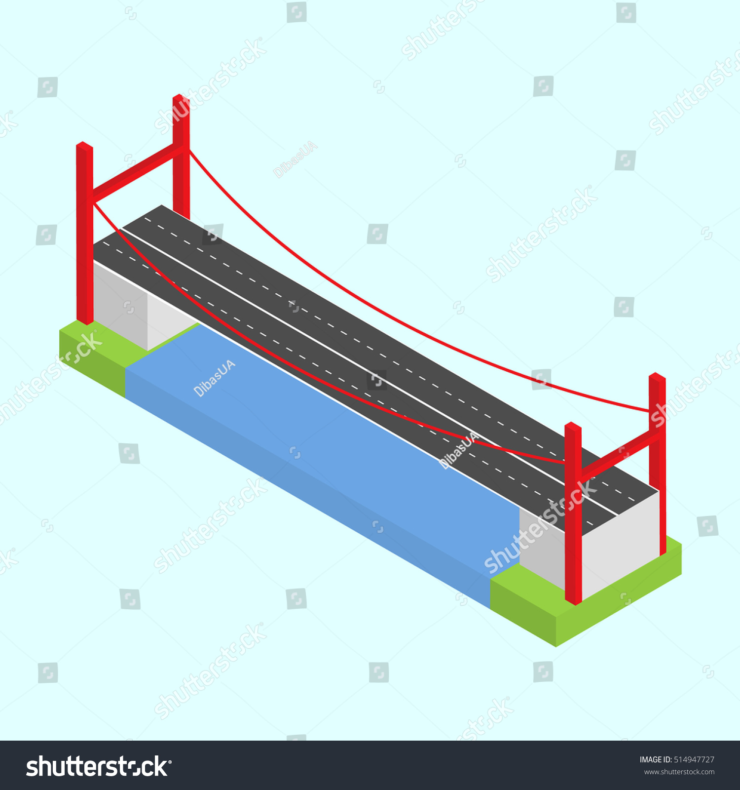 Bridge Over River Vector 3d Isometric Stock Vector (Royalty Free ...