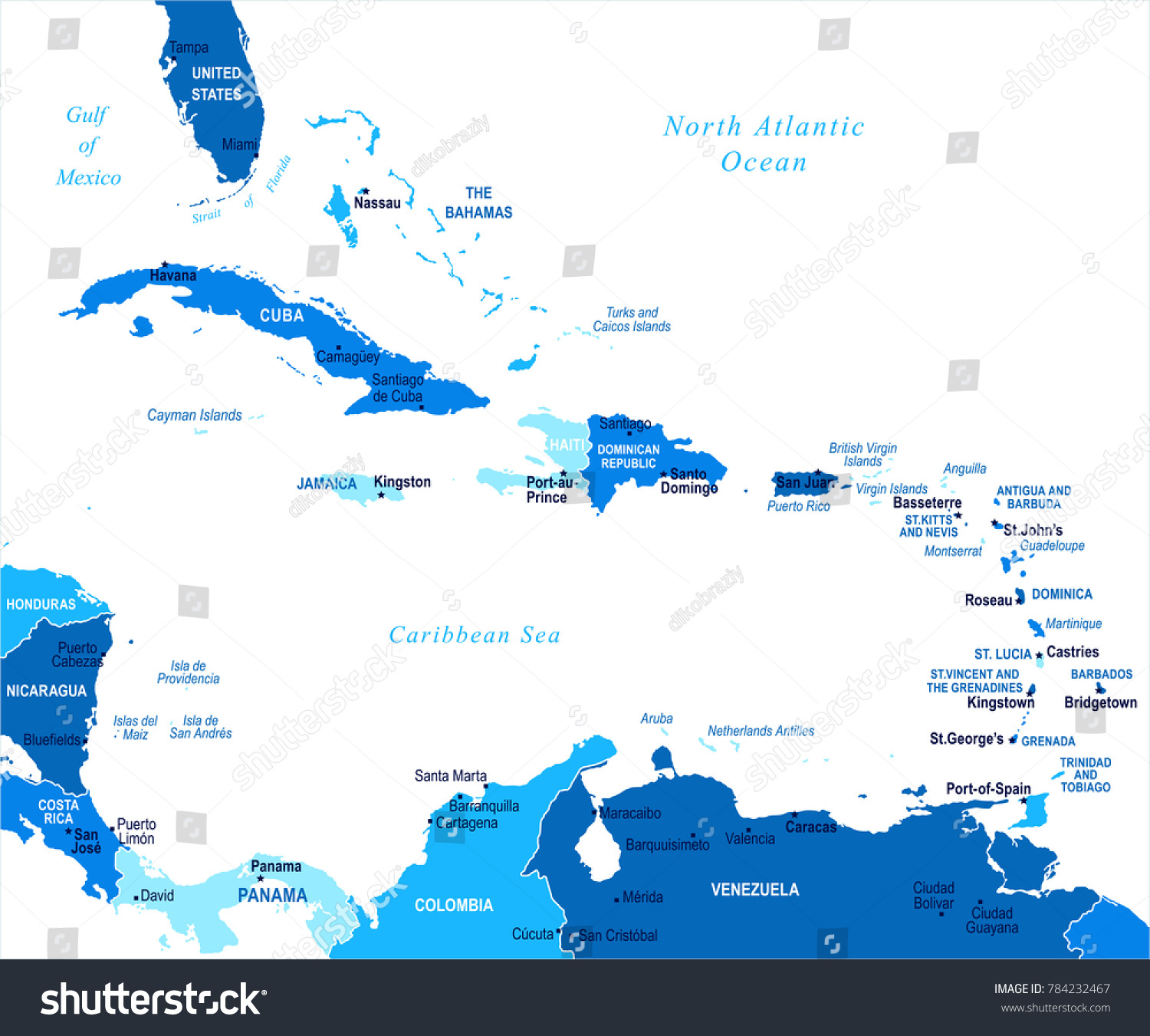 Caribbean Map Detailed Vector Illustration Stock Vector (Royalty Free ...